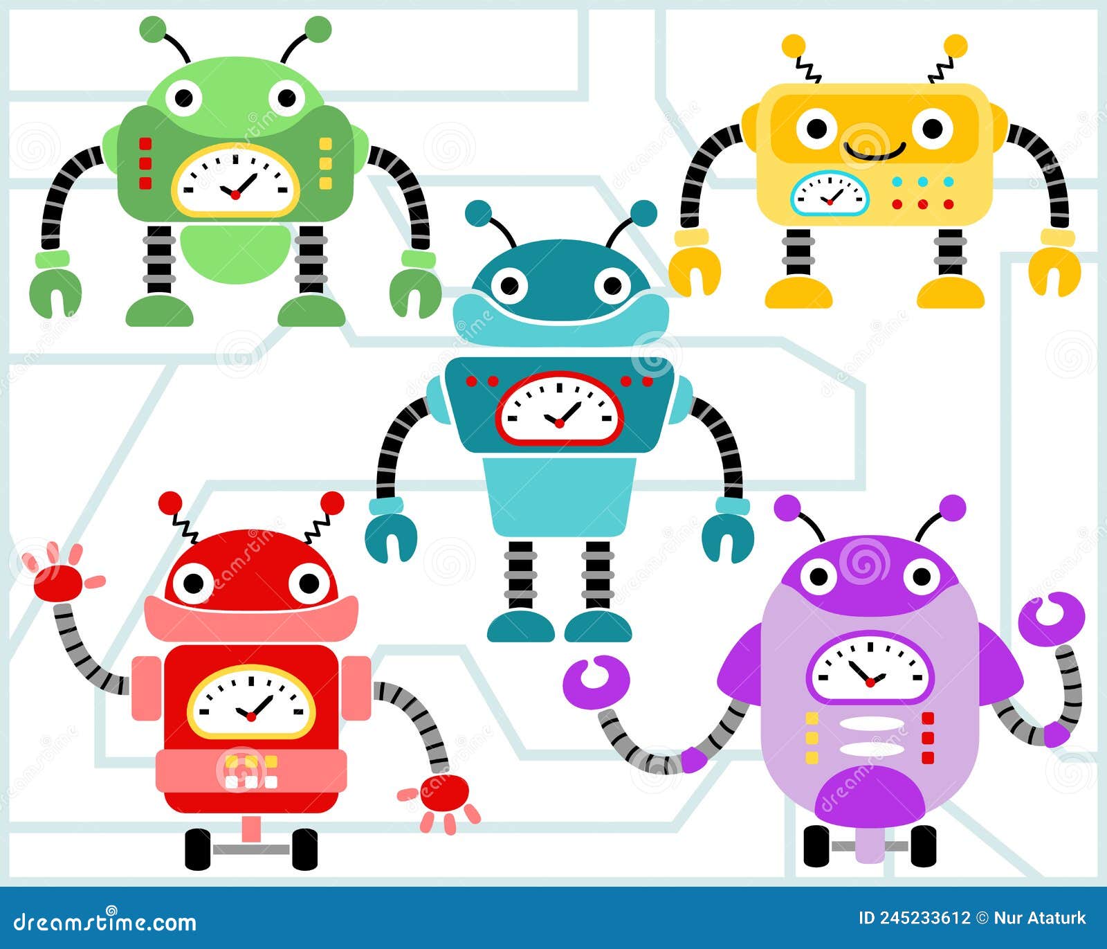 Vector Set of Funny Robots Cartoon Stock Vector - Illustration of cute ...