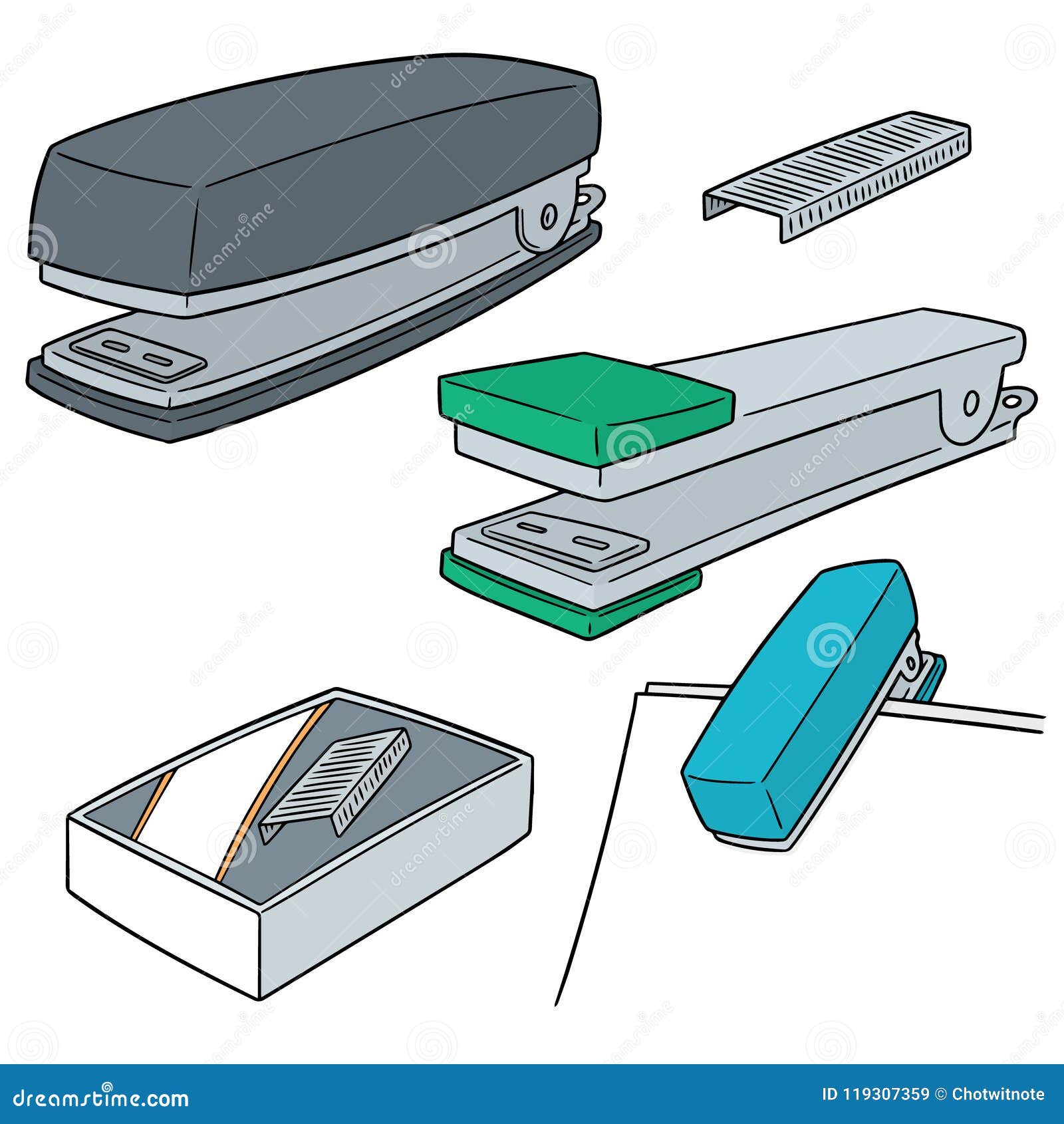 Vector set of staplers stock vector. Illustration of icon - 119307359