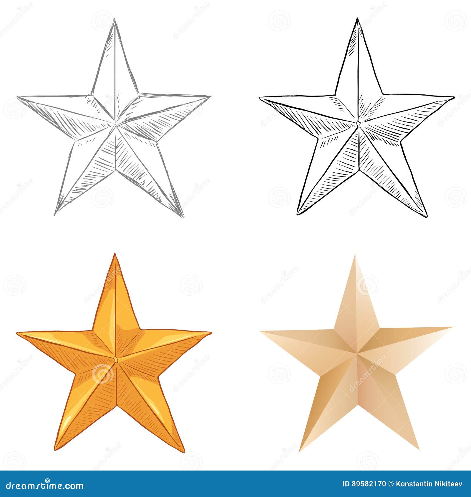 Vector Set of Stars. Different Draw Styles. Stock Vector - Illustration ...