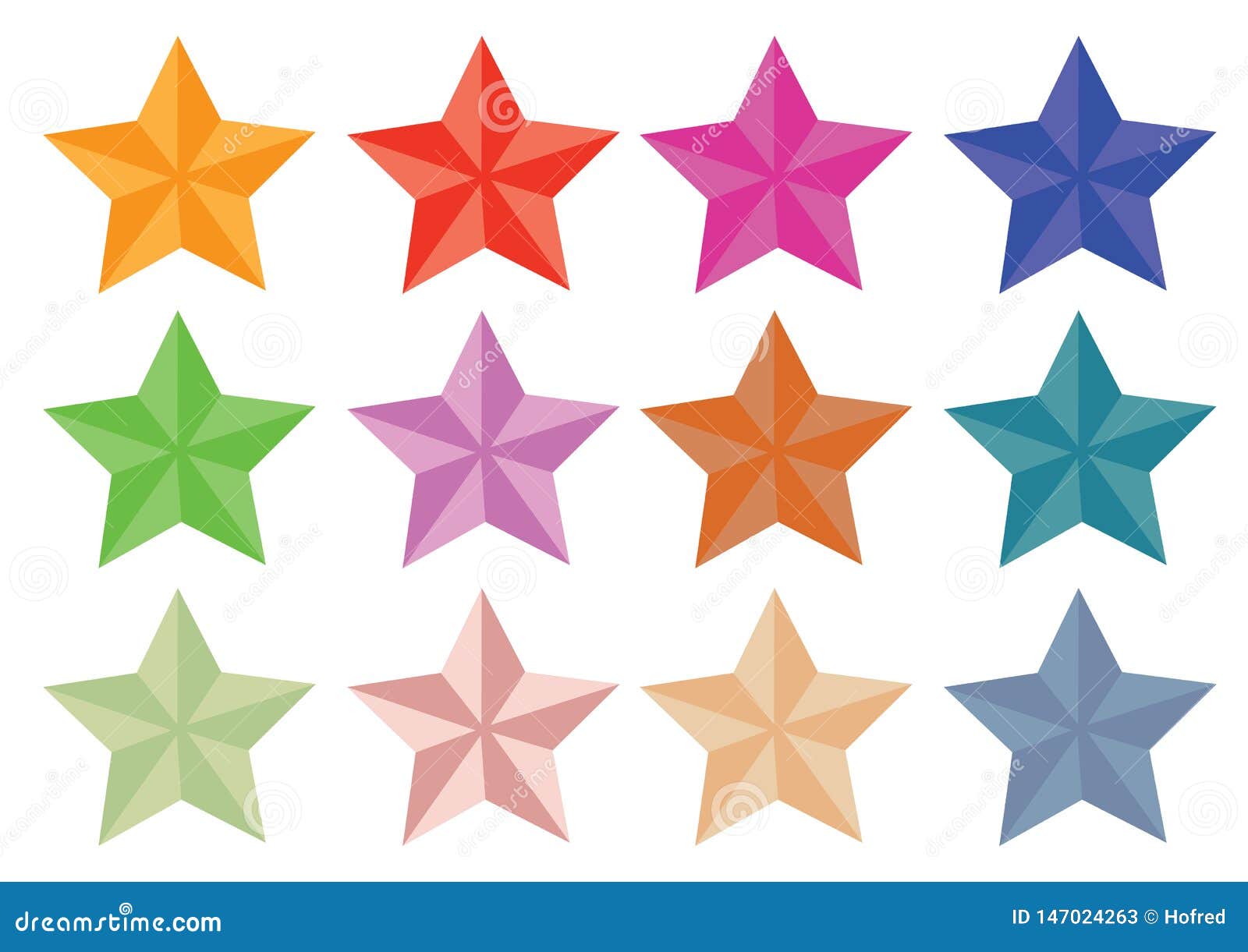 Vector Set of Stars Isolated on White Background with Different Colours ...