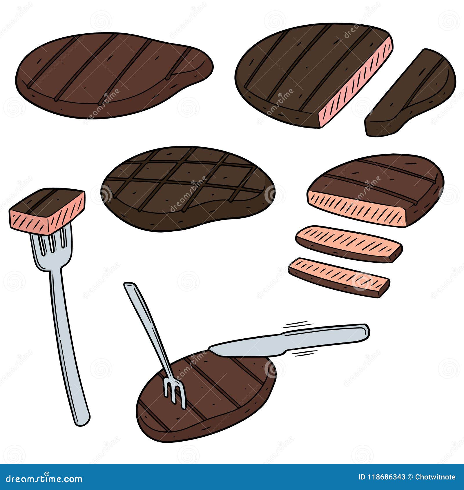 Vector set of steak stock vector. Illustration of knife - 118686343