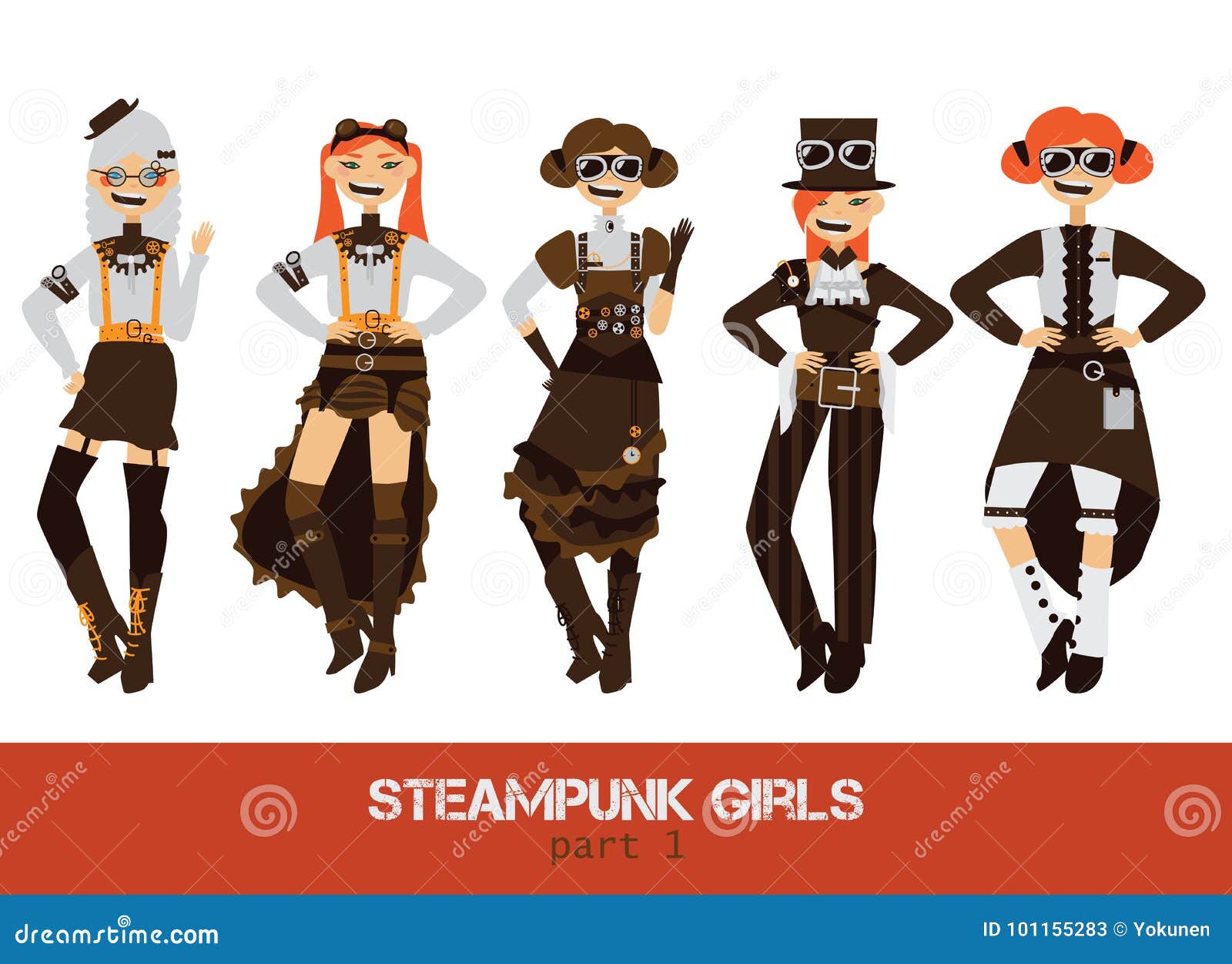Vector Set with Steampunk Man Cartoon Flat Characters Stock ...