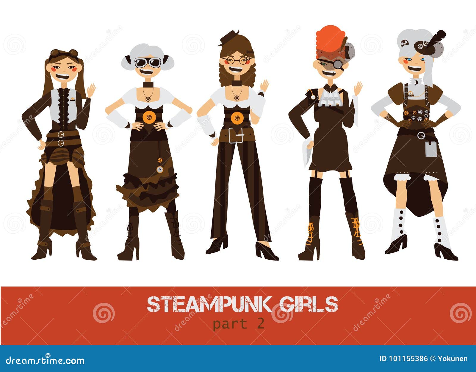 Vector Set with Steampunk Man Cartoon Flat Characters Stock ...