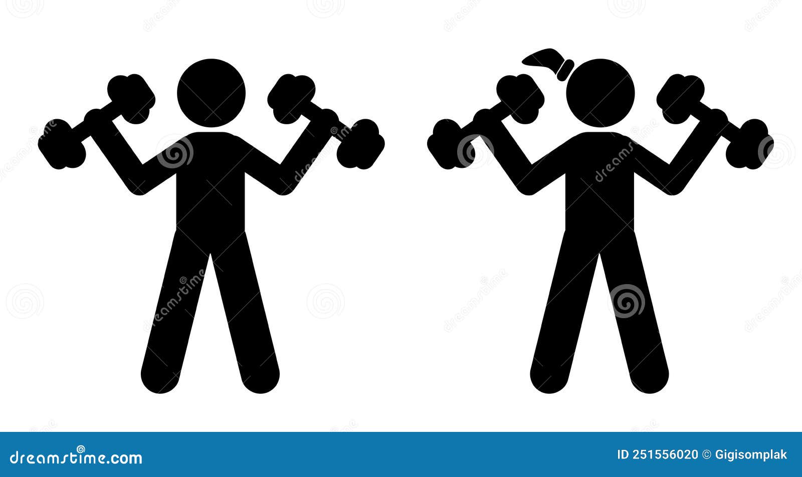 Simple Vector Set 2 Stick Man and Woman Workout Using Dumbbell Isolated ...