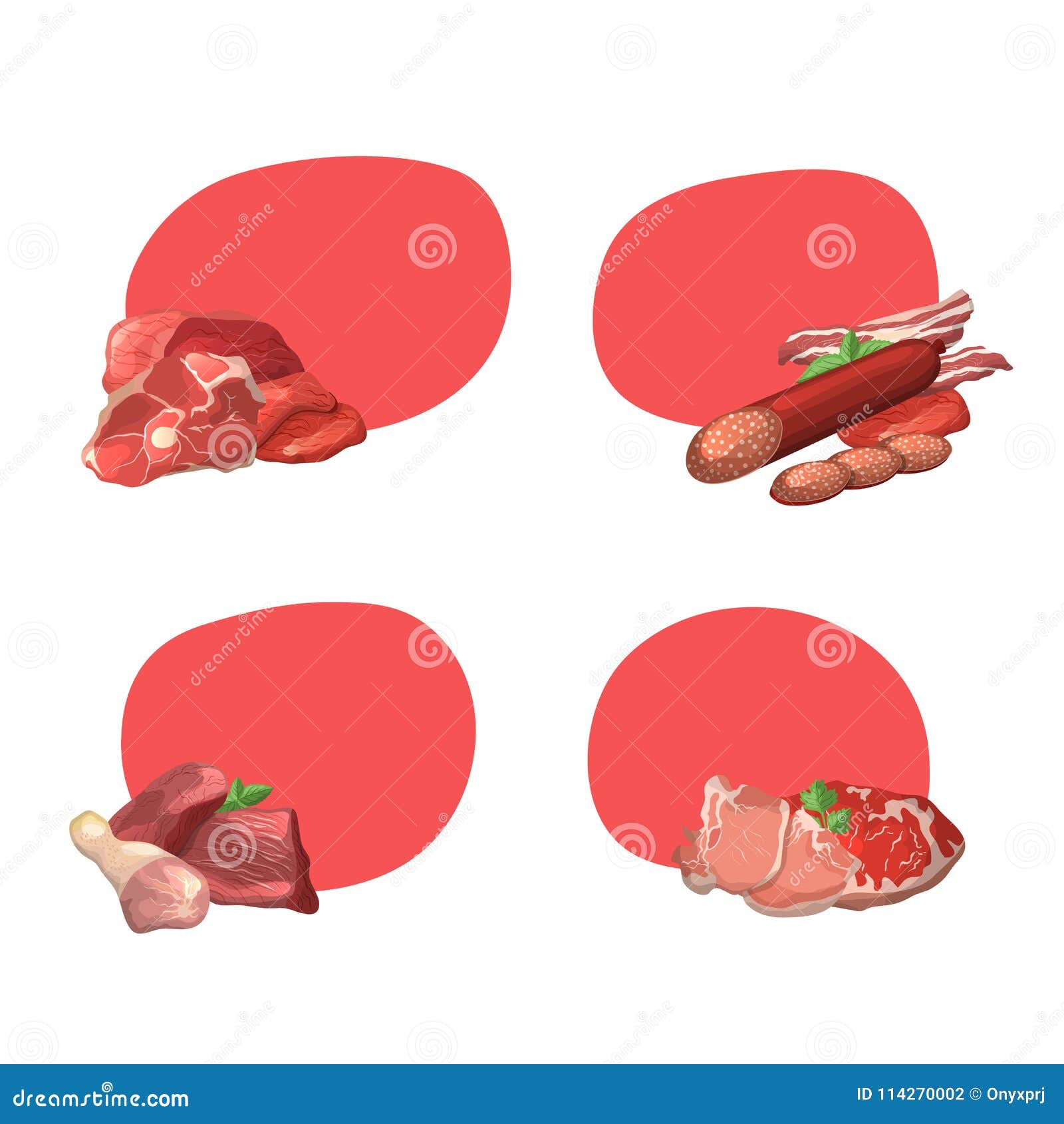 Vector Set of Stickers with Cartoon Meat Elements Stock Vector ...
