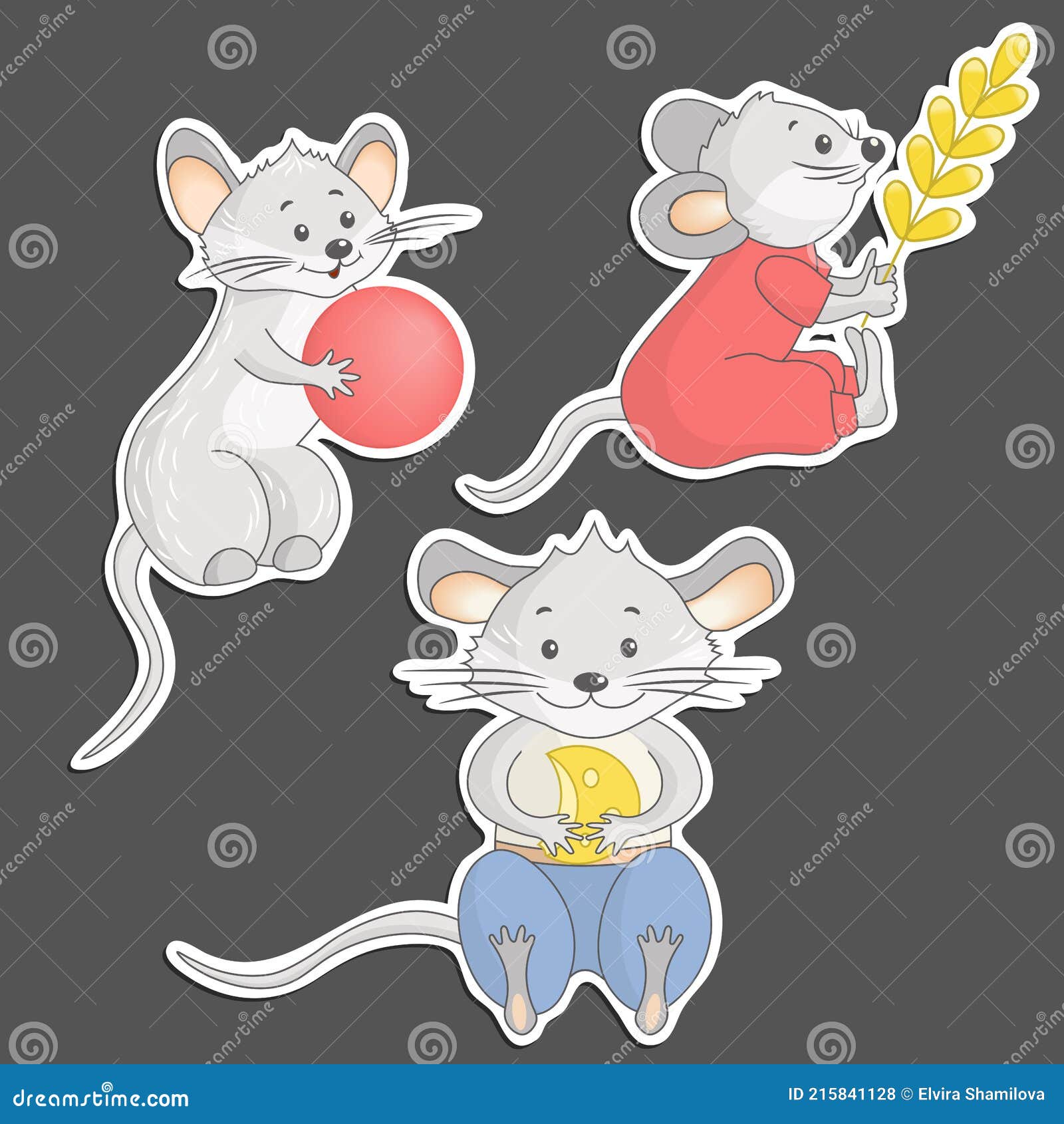 Vector Set of Stickers with Cute Mice Stock Vector - Illustration of ...