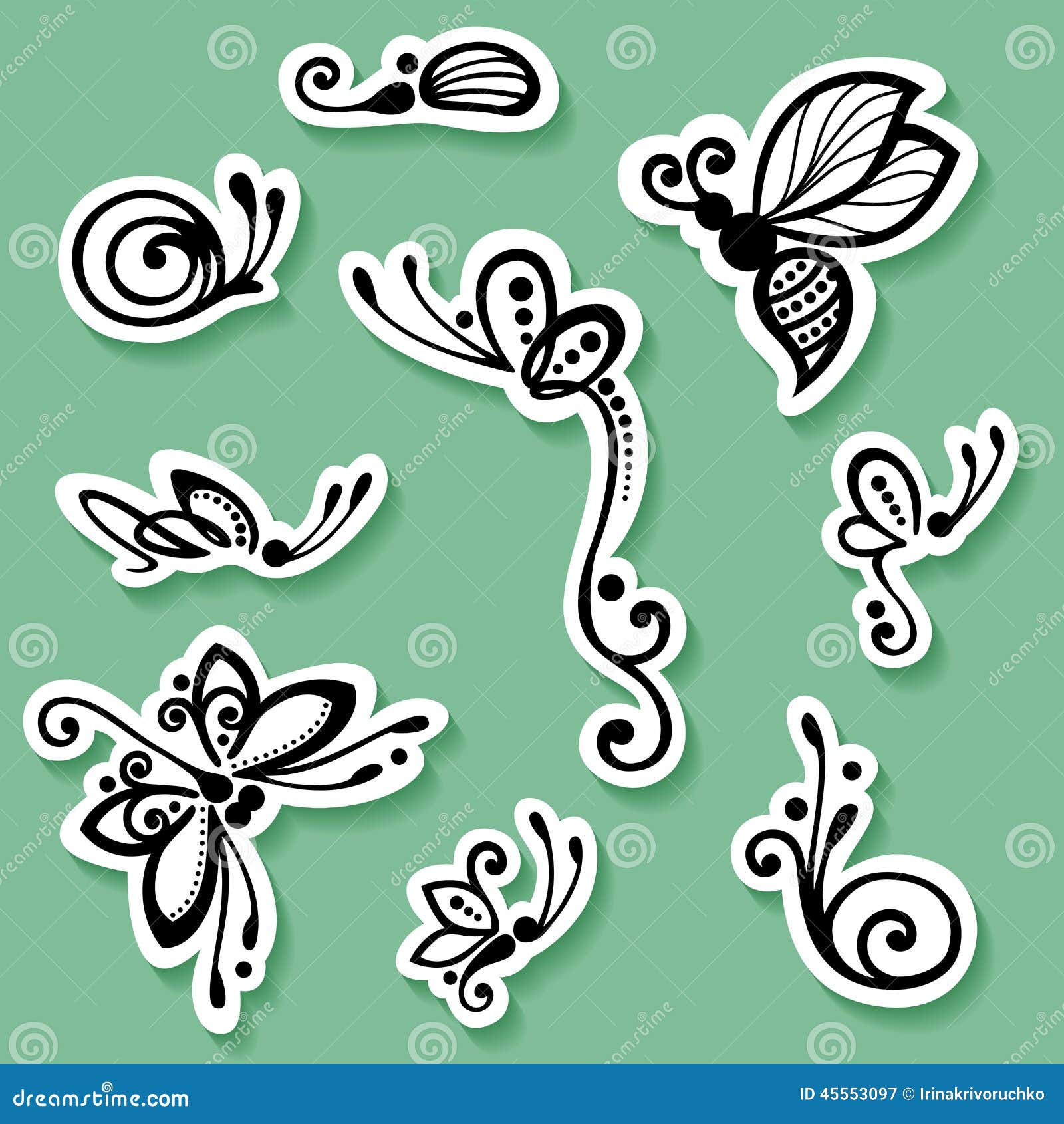 Vector Set of Stickers with Ornamental Insects Stock Vector ...