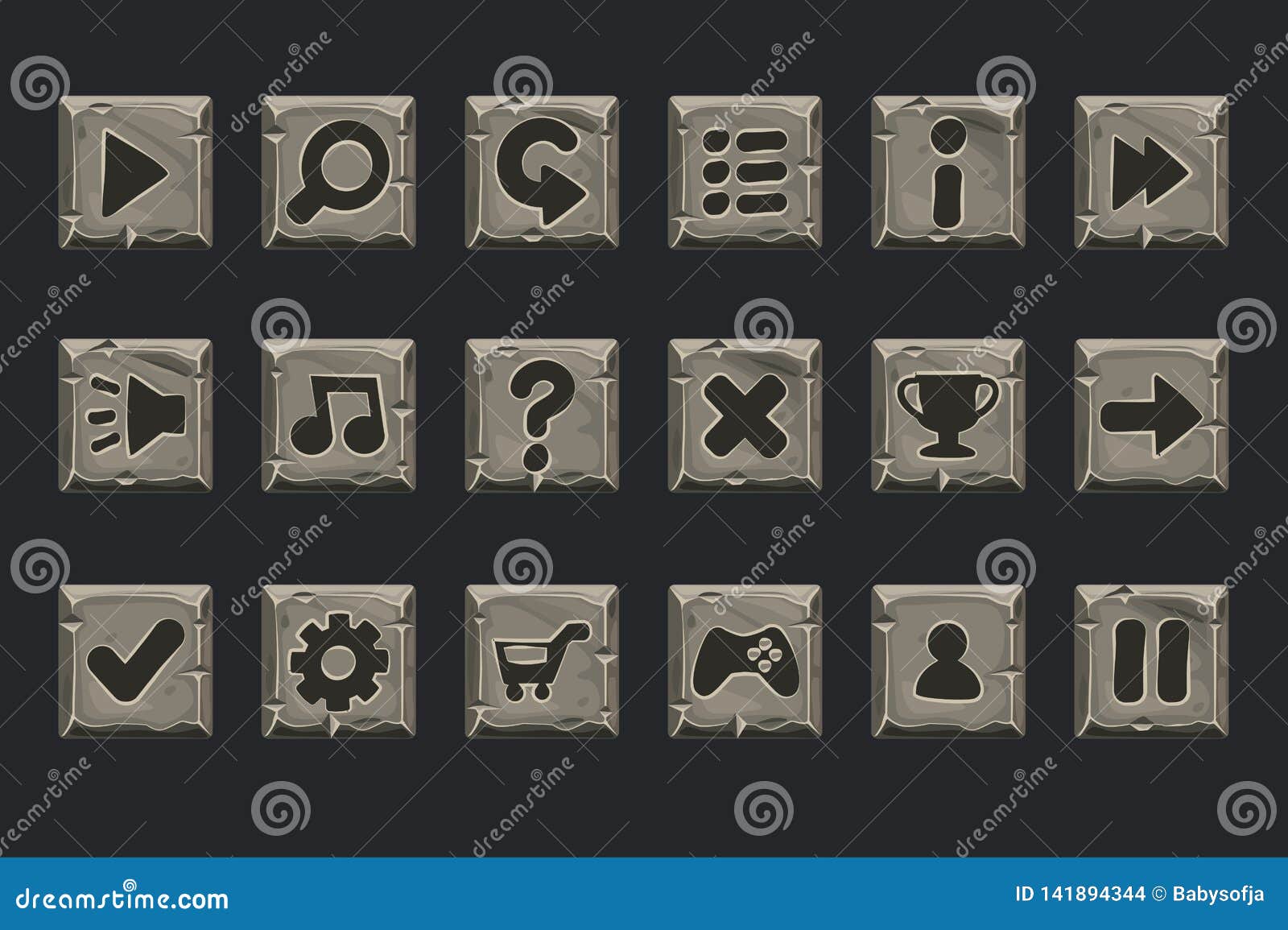 Stone Buttons, Menu Selection Pointers, Setting Interface Elements ...