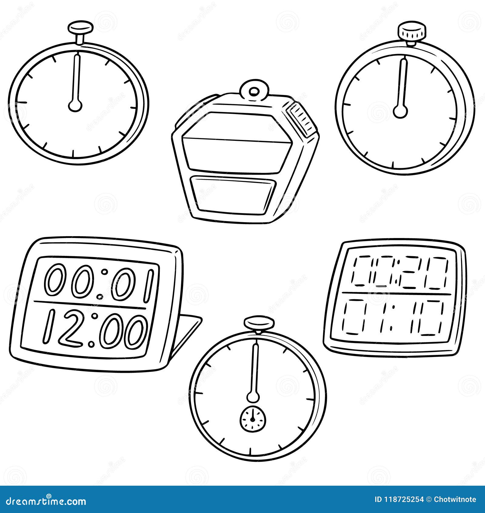Vector set of stop watch stock vector. Illustration of drawing - 118725254