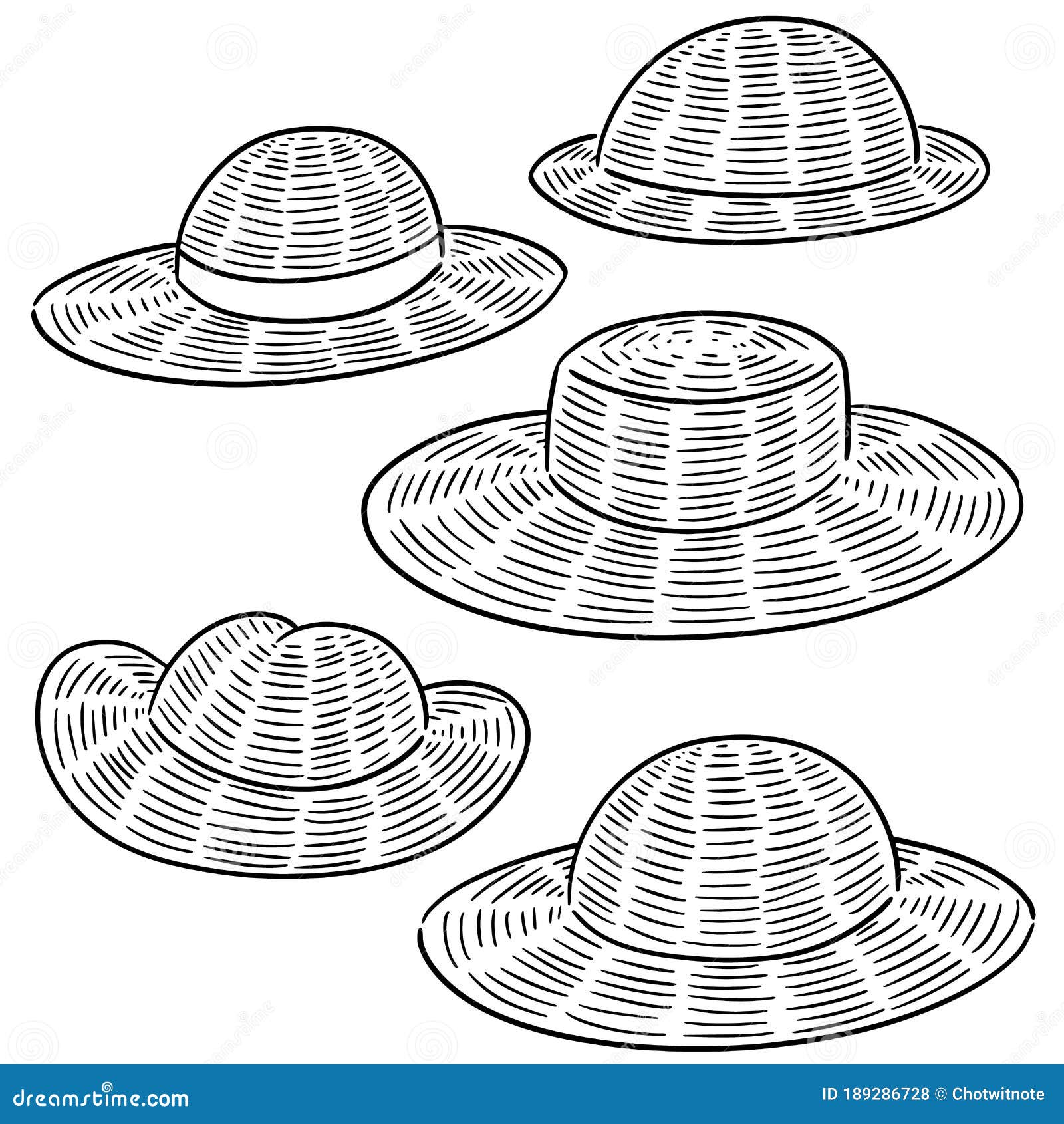 Vector set of straw hat stock vector. Illustration of clip - 189286728