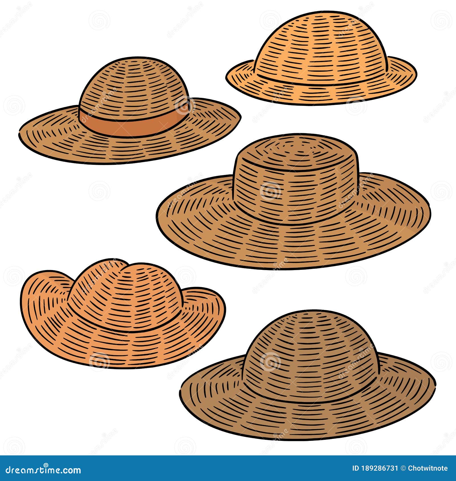 Vector set of straw hat stock vector. Illustration of design - 189286731