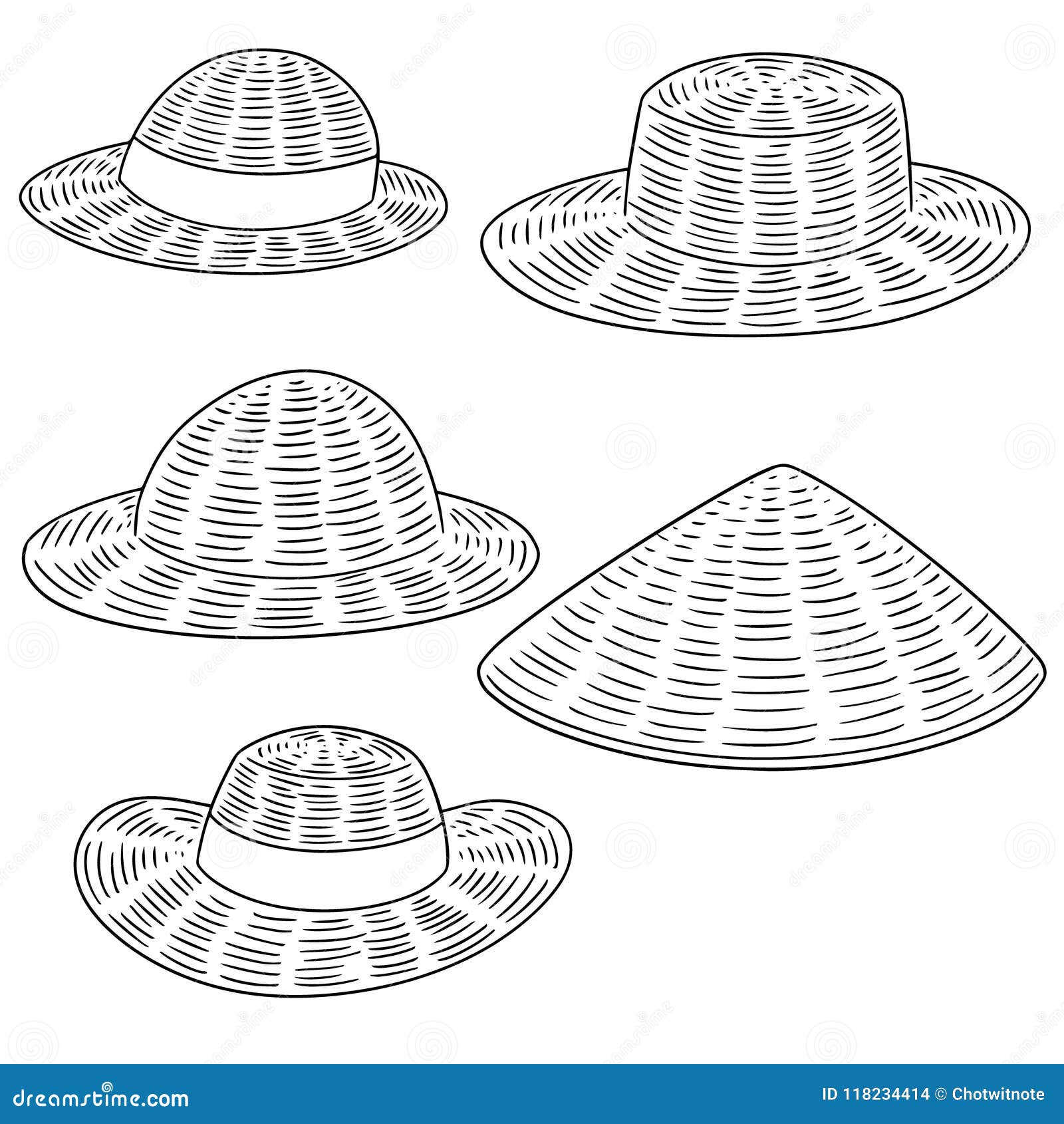 Vector set of straw hat stock vector. Illustration of clothing - 118234414