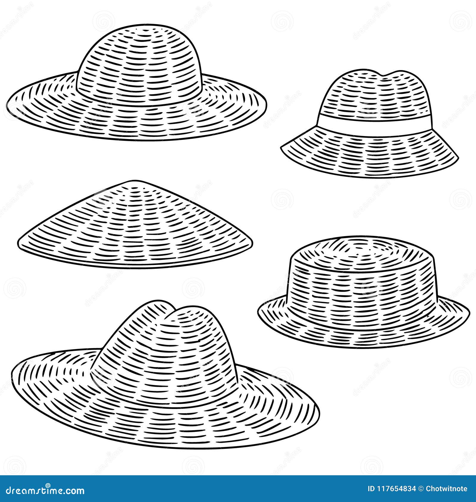 Vector set of straw hat stock vector. Illustration of line - 117654834