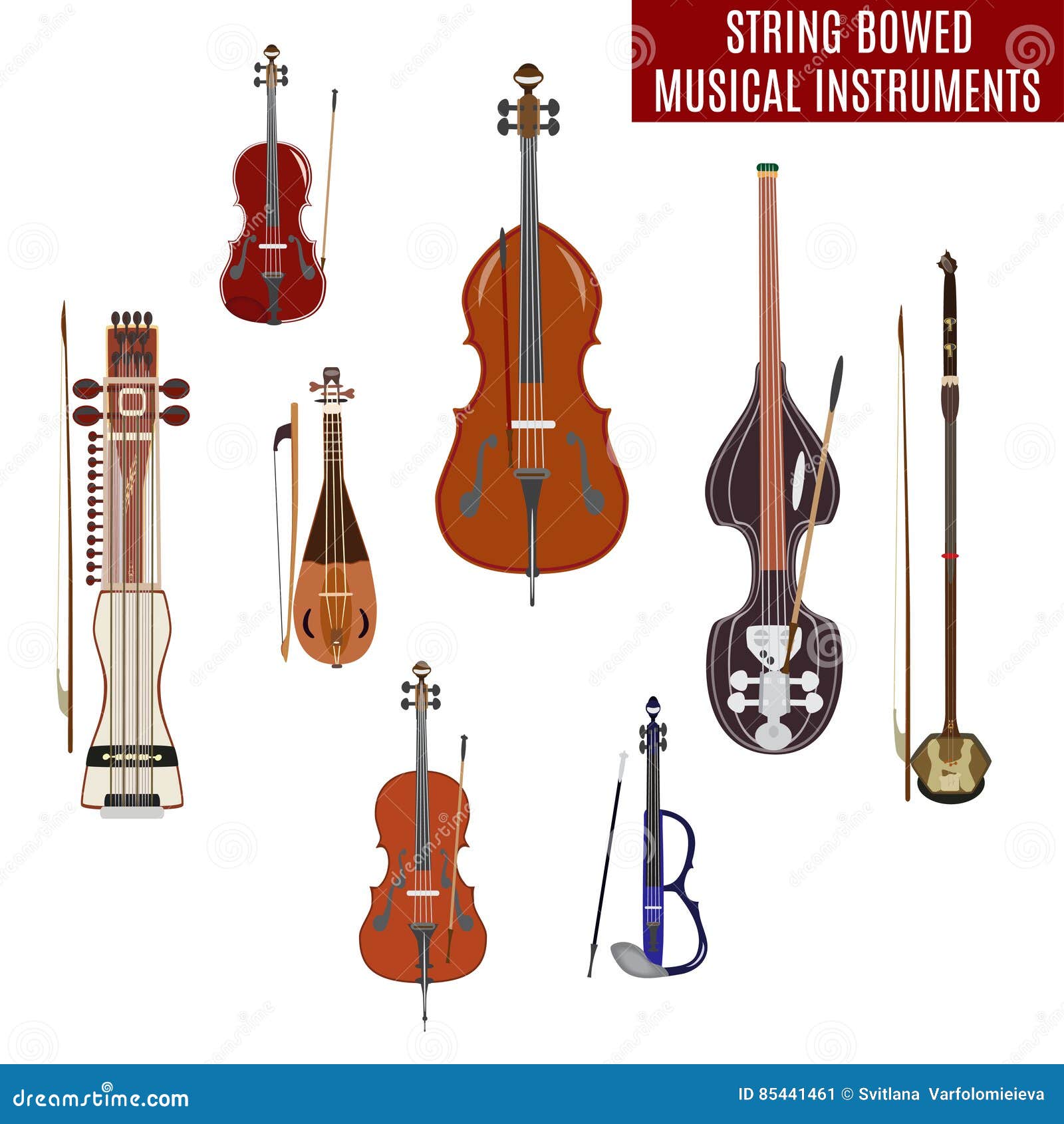 Vector Set Of String Bowed Musical Instruments On White Background ... Vector Set Of String Bowed Musical Instruments On White Background ...