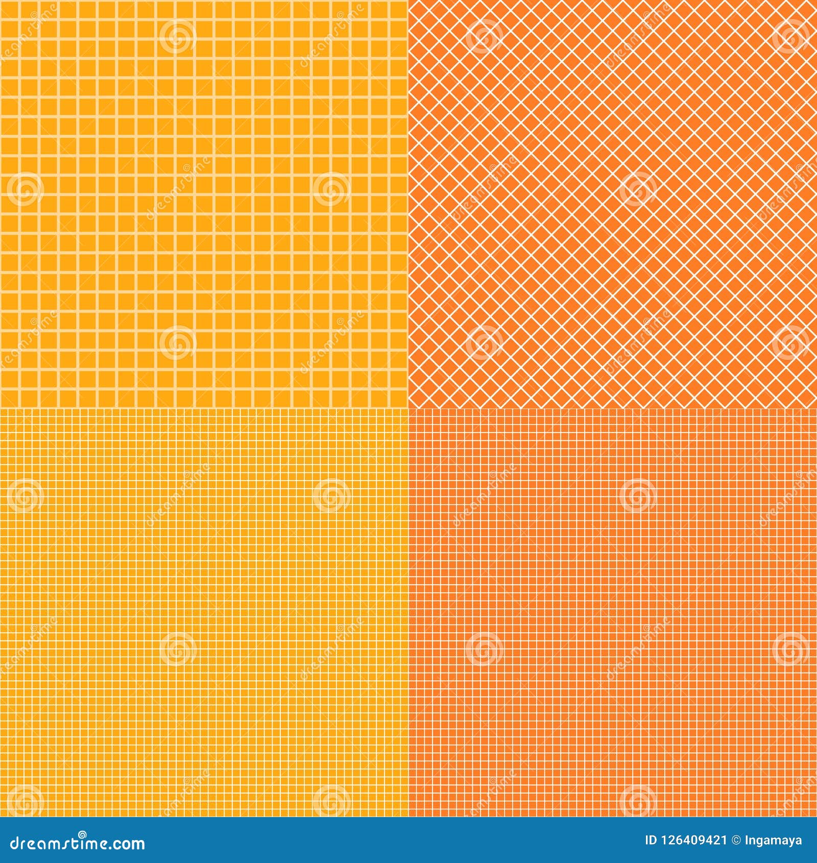 Set of Striped and Grid Cells Seamless Patterns. Orange with Yellow ...