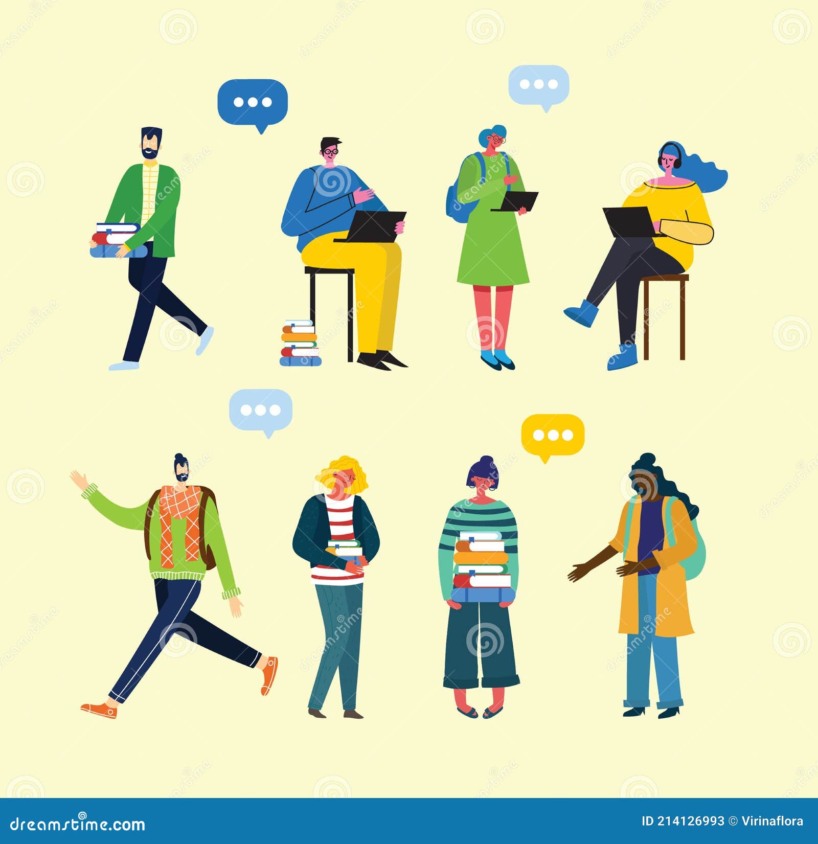 Vector Set of Students with Gadgets and Books Stock Vector ...