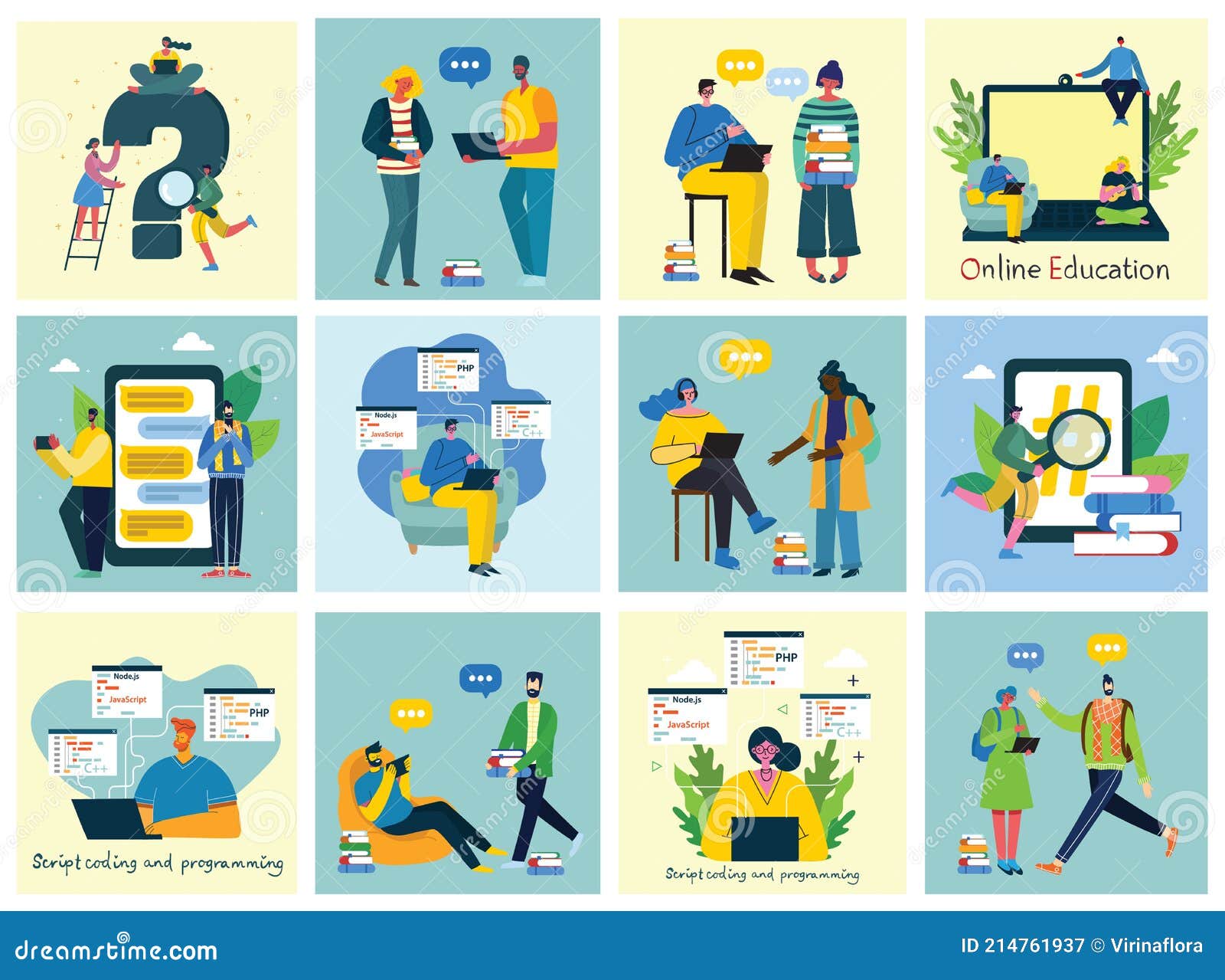 Vector Set of Students with Gadgets and Books Stock Vector ...