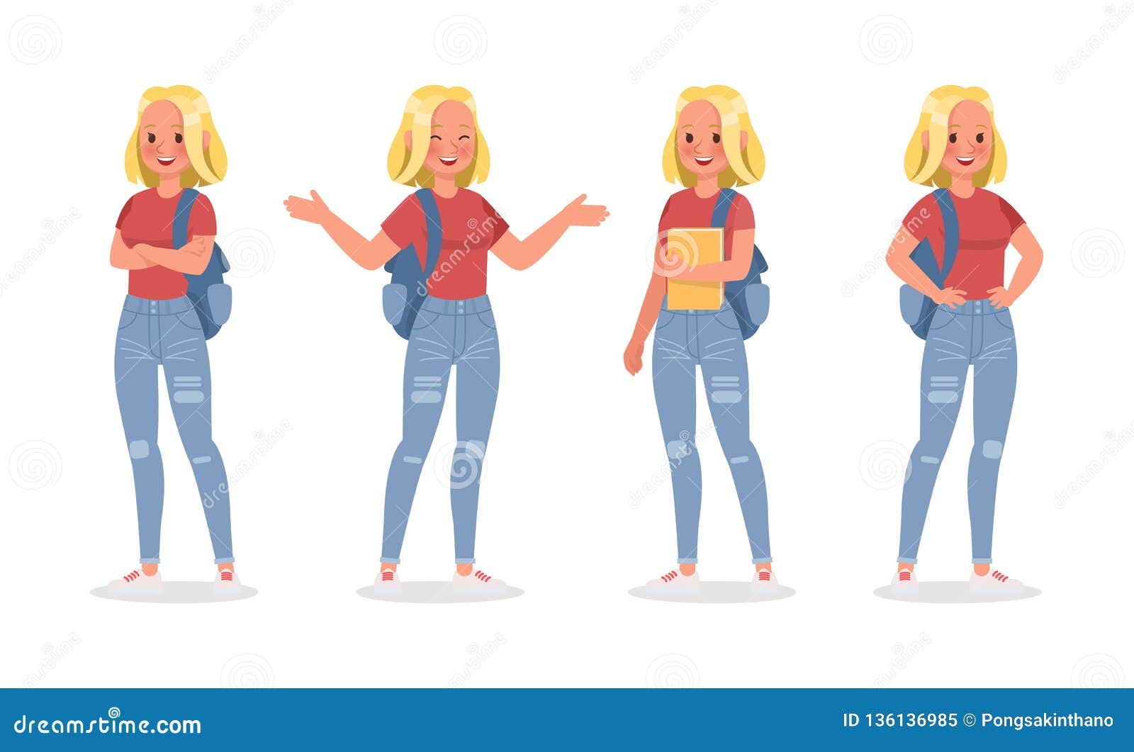 Vector Set of Students Young Woman Character Design Stock Vector ...