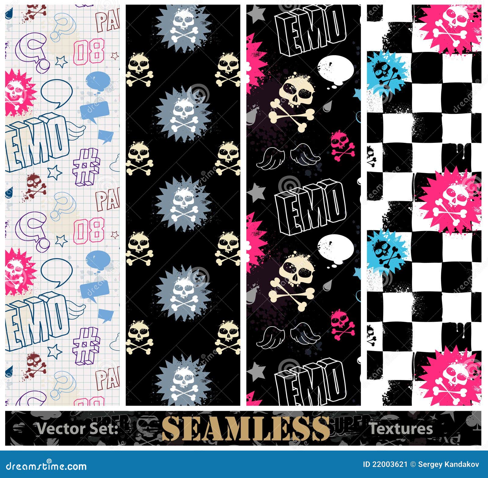 Vector Set of Stylish Emo Seamless Textures Stock Vector - Illustration ...