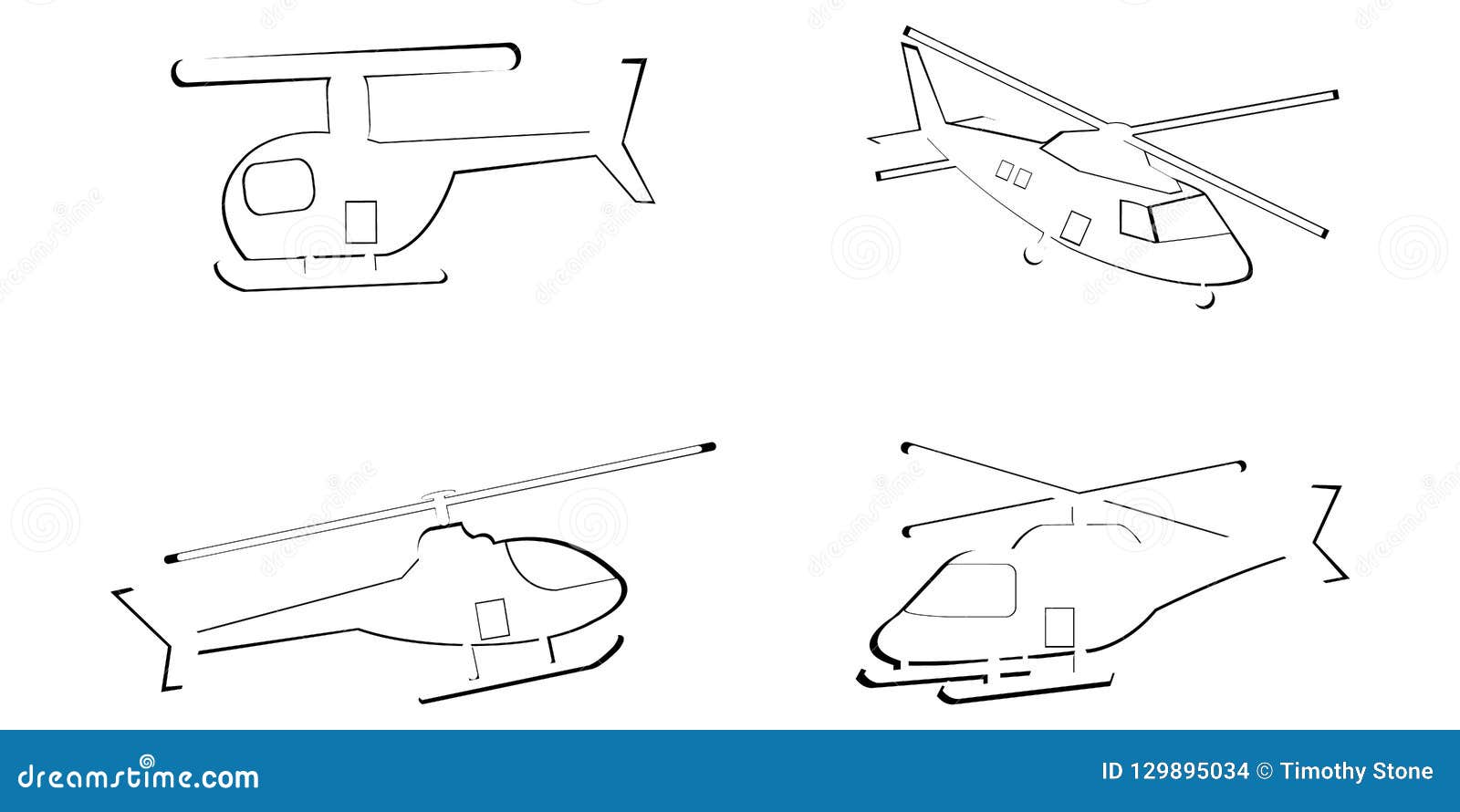 Vector Illustration of Helicopter Outlines on White Background Stock ...