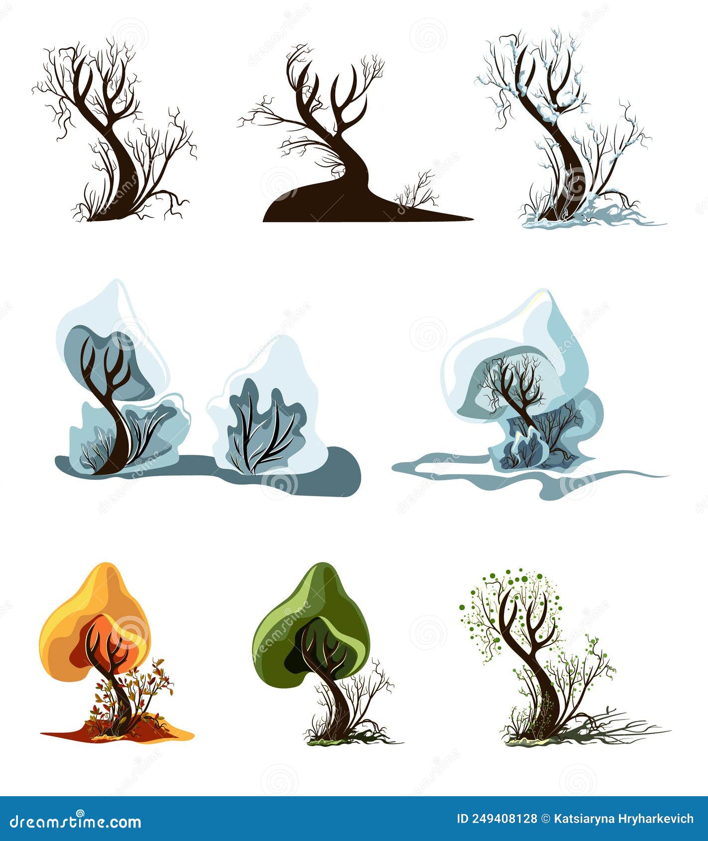 Set of Stylized Images of Trees in Different Seasons. Stock Vector ...