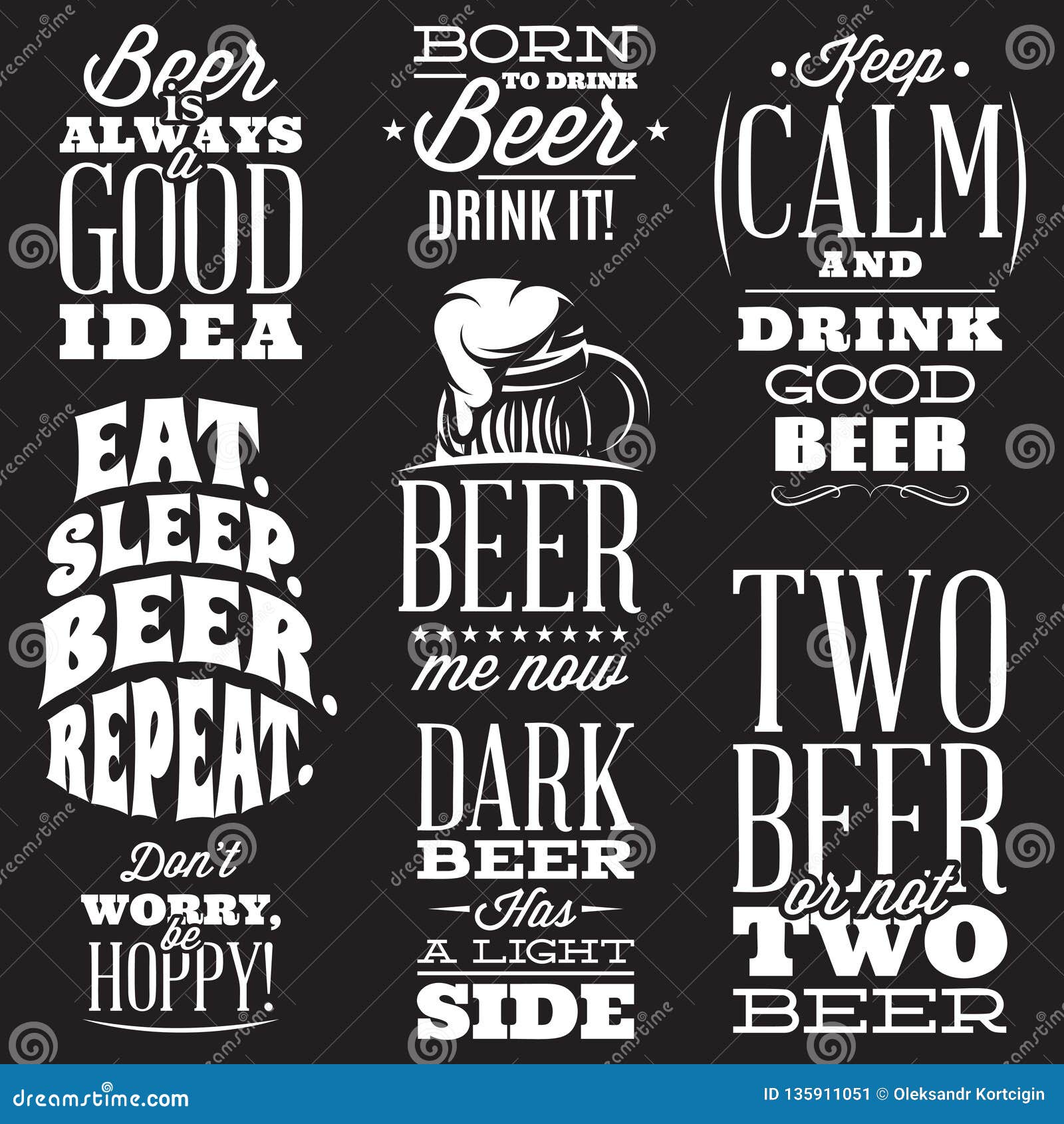 Vector Set of Stylized Quotes on the Topic of Beer. White Text on a ...