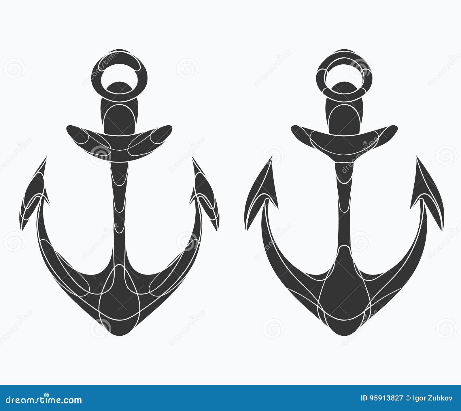 Vector Set Of Stylized Ship Anchors. Linear Art. Collection Of Tattoos ...