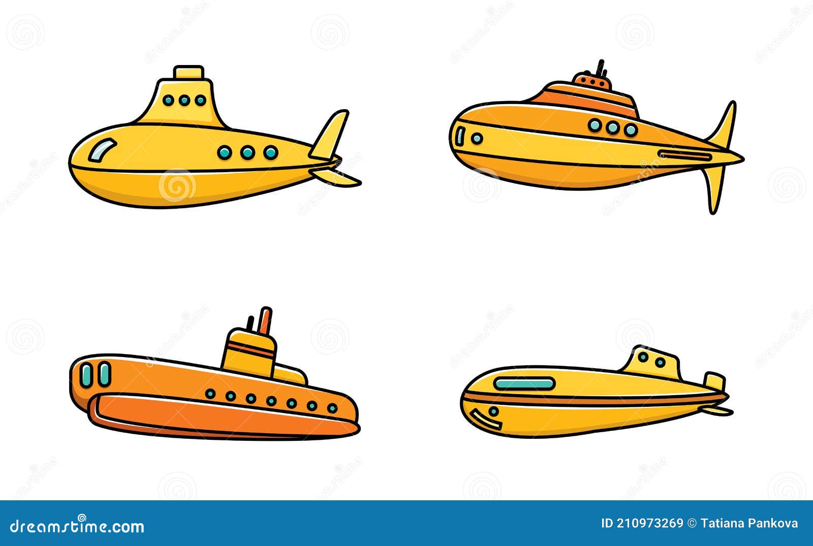 Two Military Submarines In The Shape Of Shark Vector Illustration ...