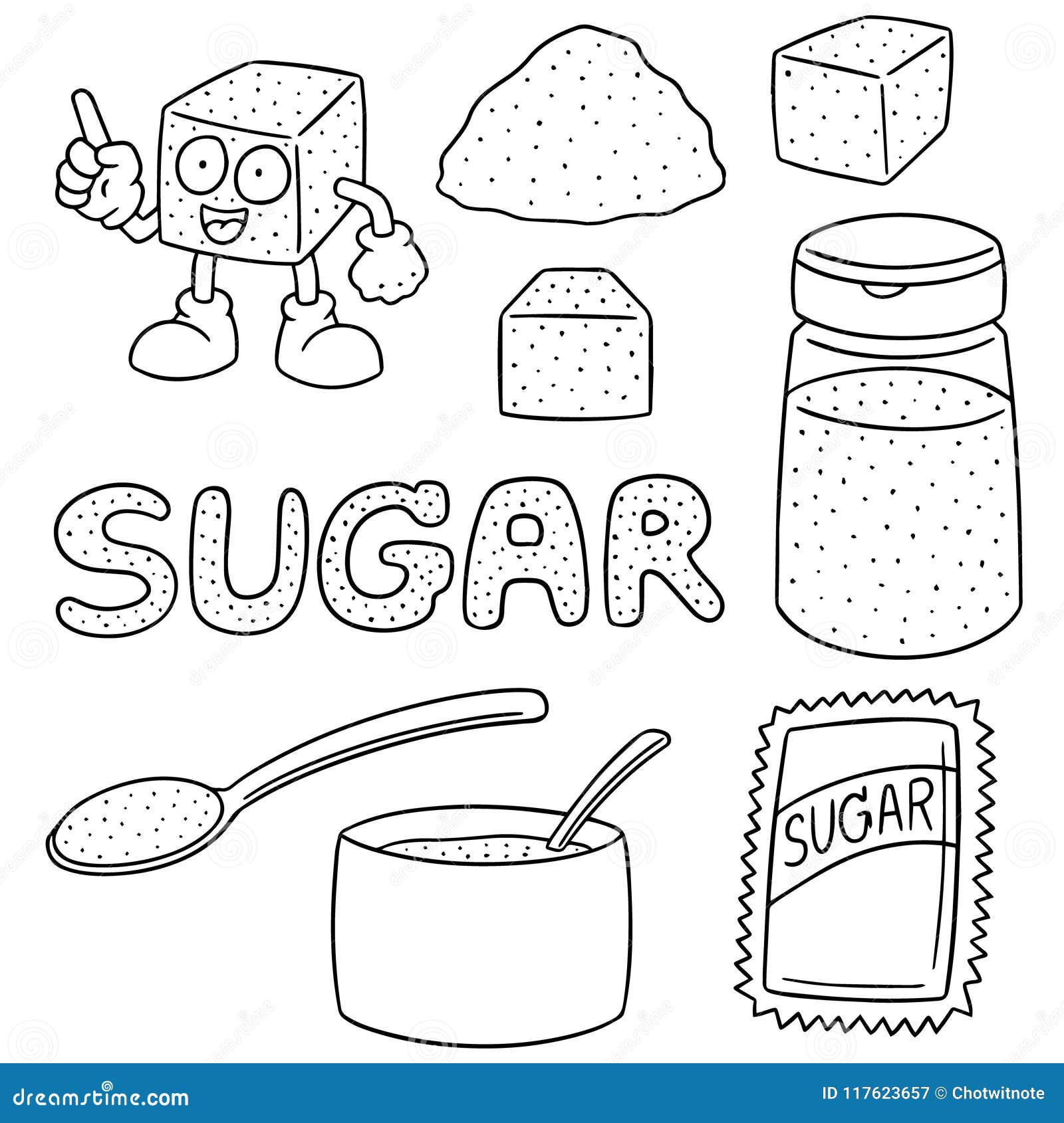 Vector set of sugar stock vector. Illustration of grained - 117623657