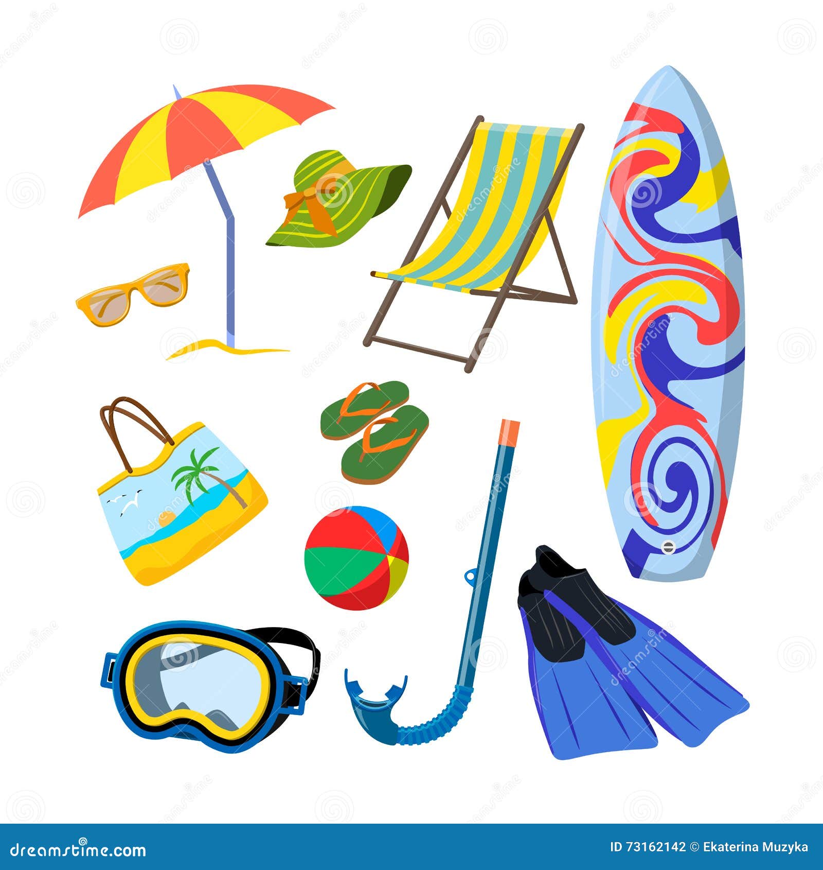 Vector Set of Summer Objects Isolated on White Background. Beach ...