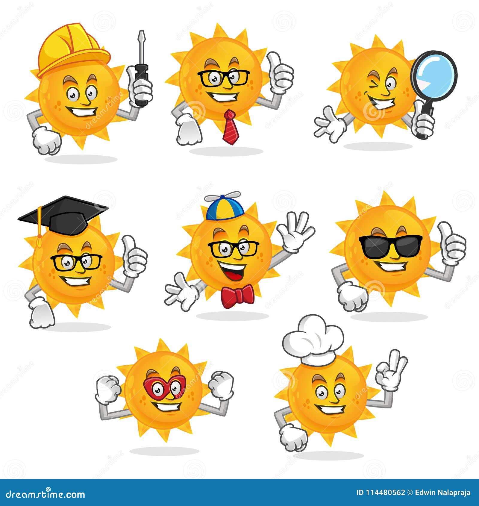 Vector set of sun mascot stock vector. Illustration of pack - 114480562