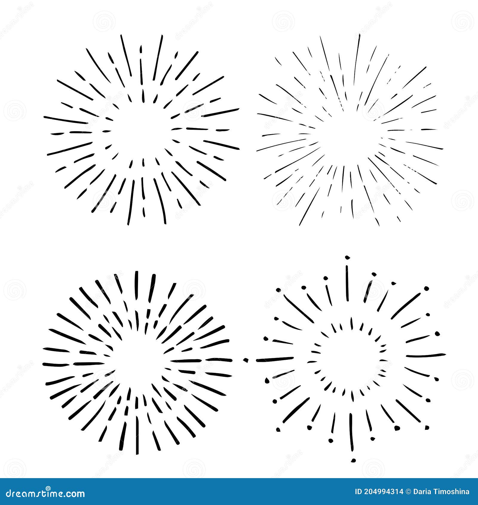 Vector Set of Sunburst. Painted by Brush Sunrise Firework Stock Vector ...