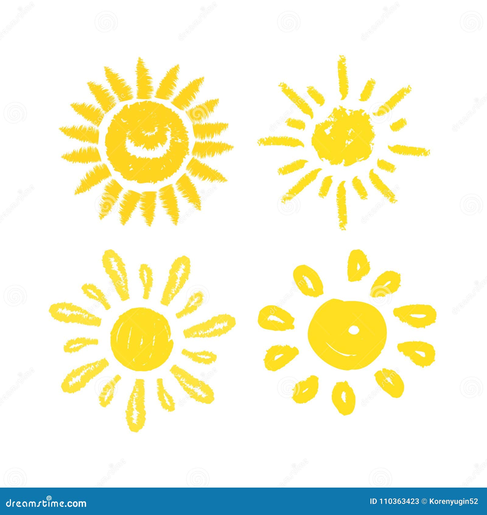 Vector Set of Suns. Four Painted Solar Symbols Stock Vector ...