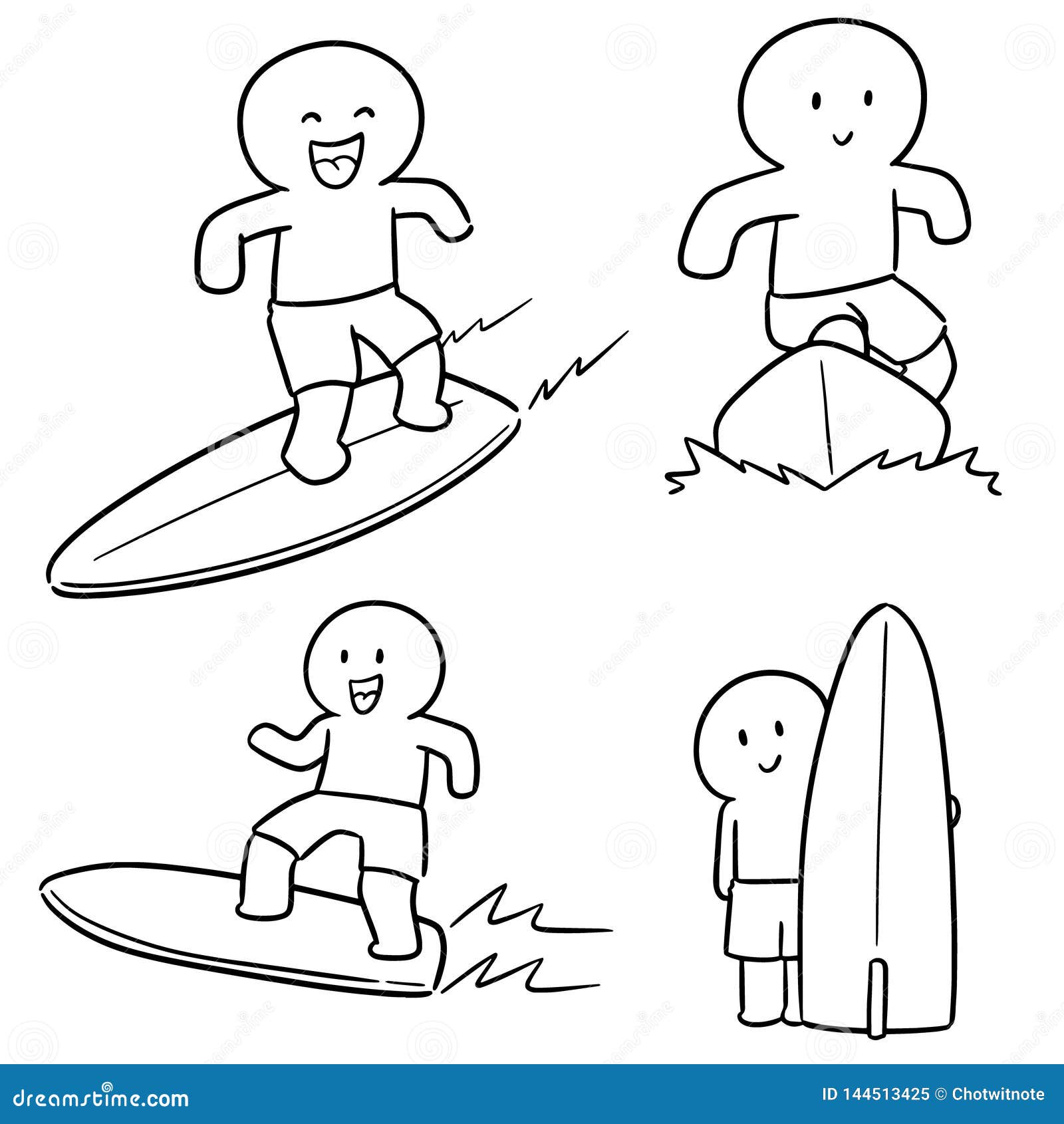 Vector set of surfer stock vector. Illustration of drawing - 144513425