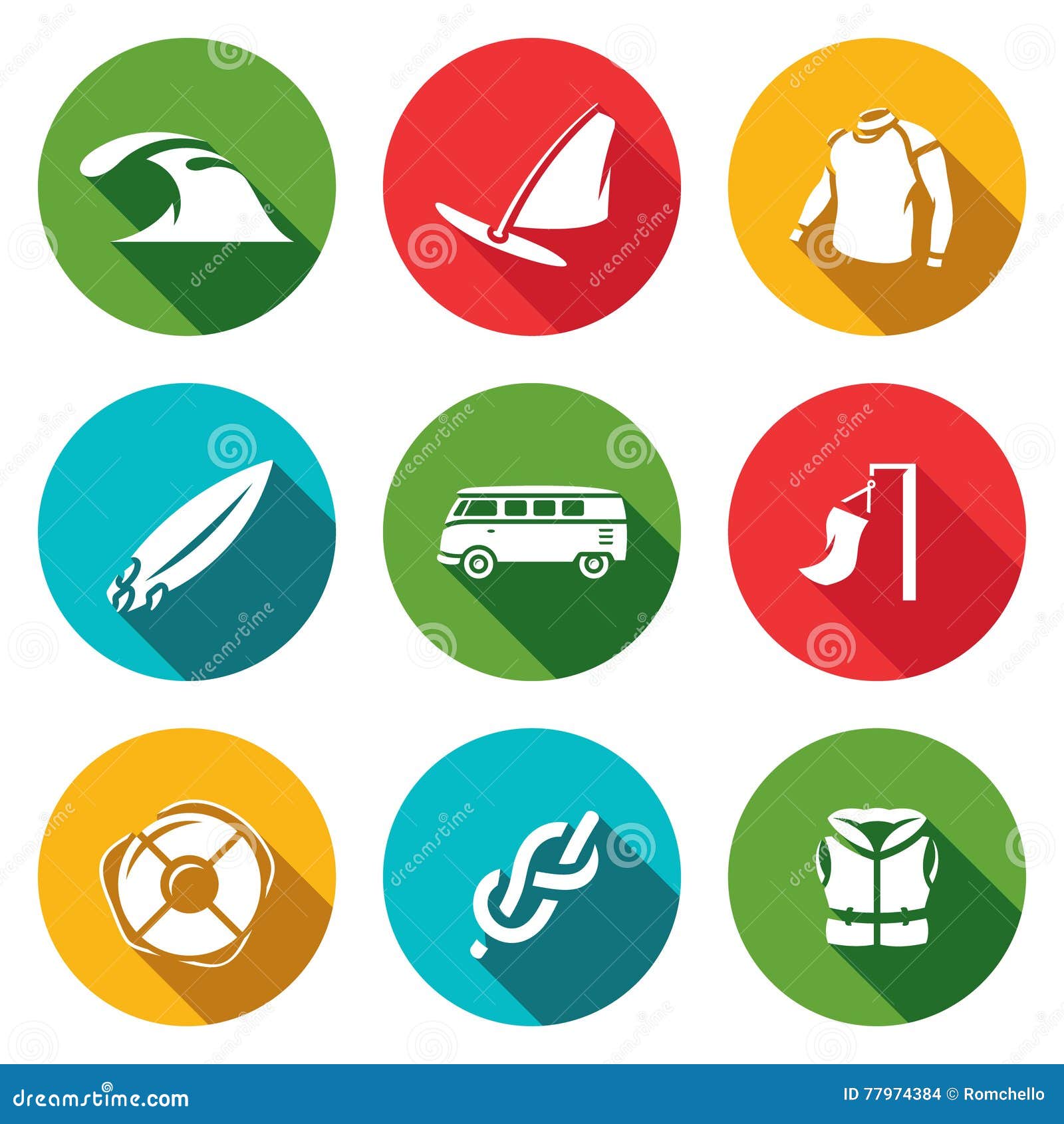 Vector Set of Surfing and Windsurfing Icons. Stock Vector ...