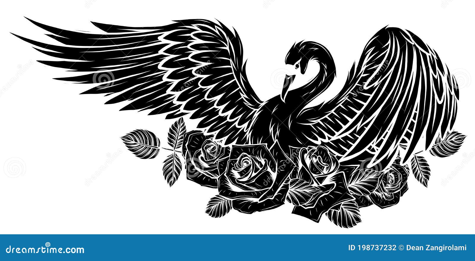 Vector Set of Swan and Roses. Vector Black Silhouette Stock Vector ...