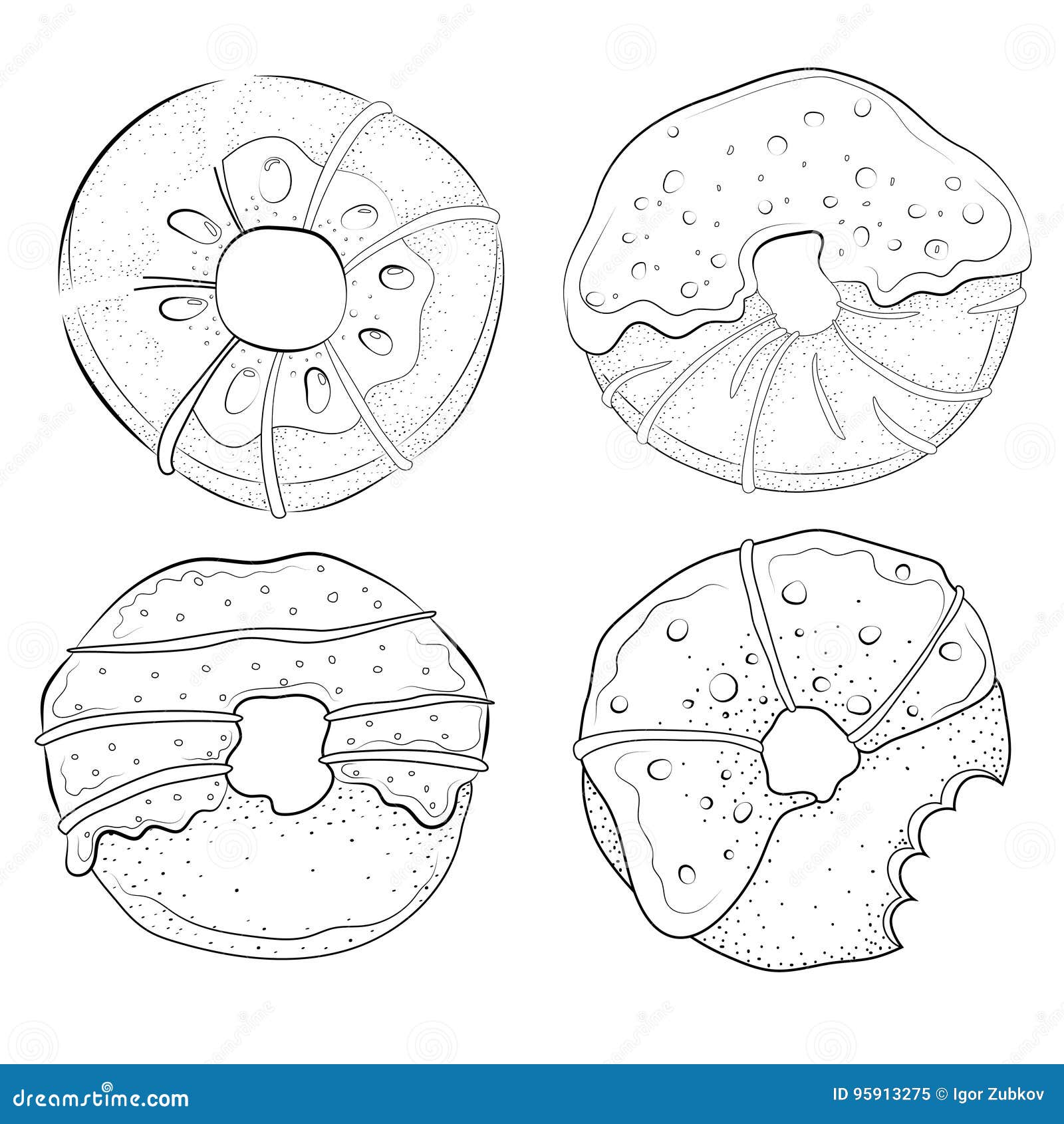 Vector Set Of Sweet Donuts. Collection Of Stylized Baking. Black And ...