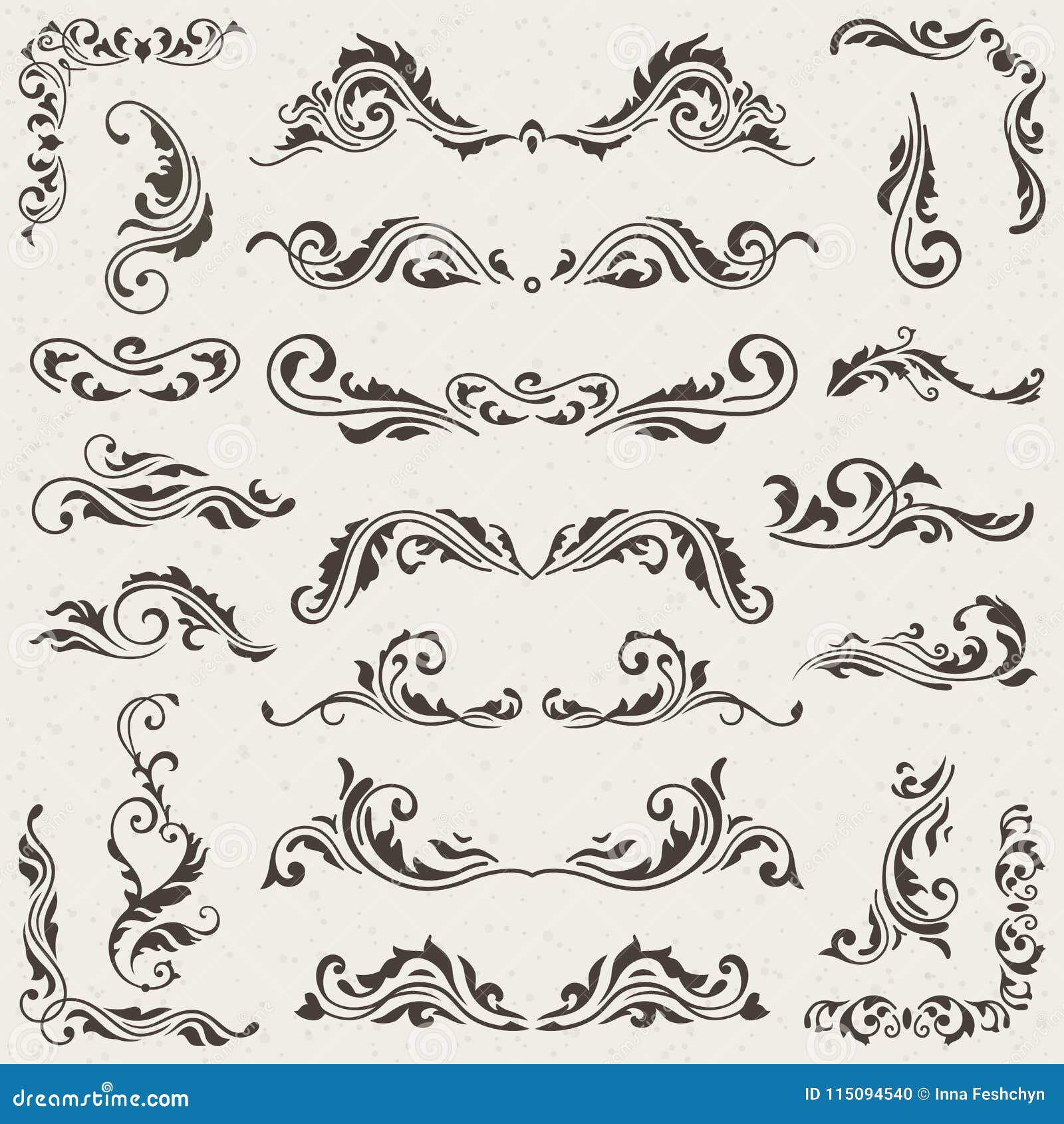 Vector Set of Swirl Elements for Design. Calligraphic Page Decoration ...