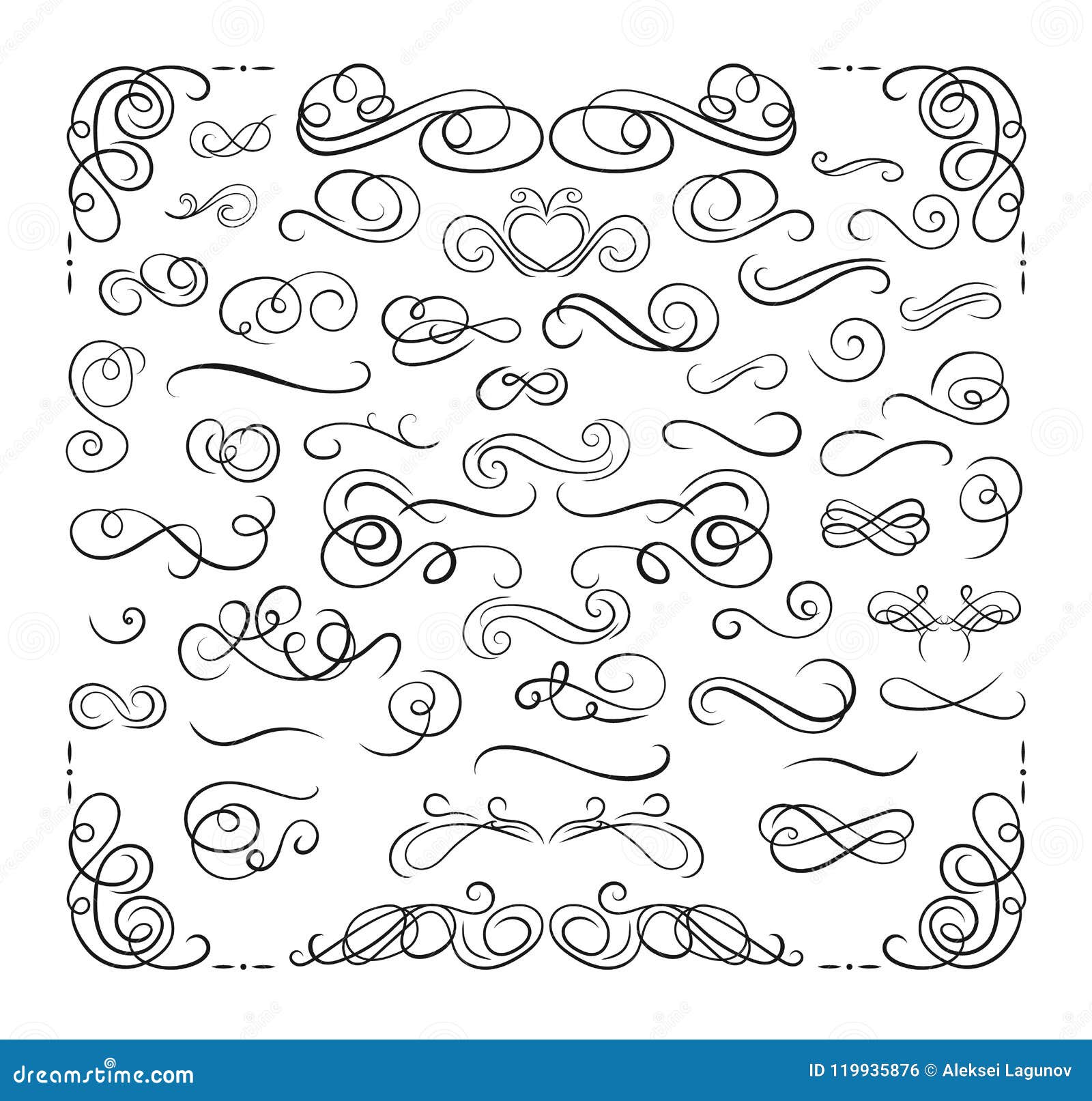 Vector Set of Swirly Calligraphic Lines, Design Elements Set, Luxury ...