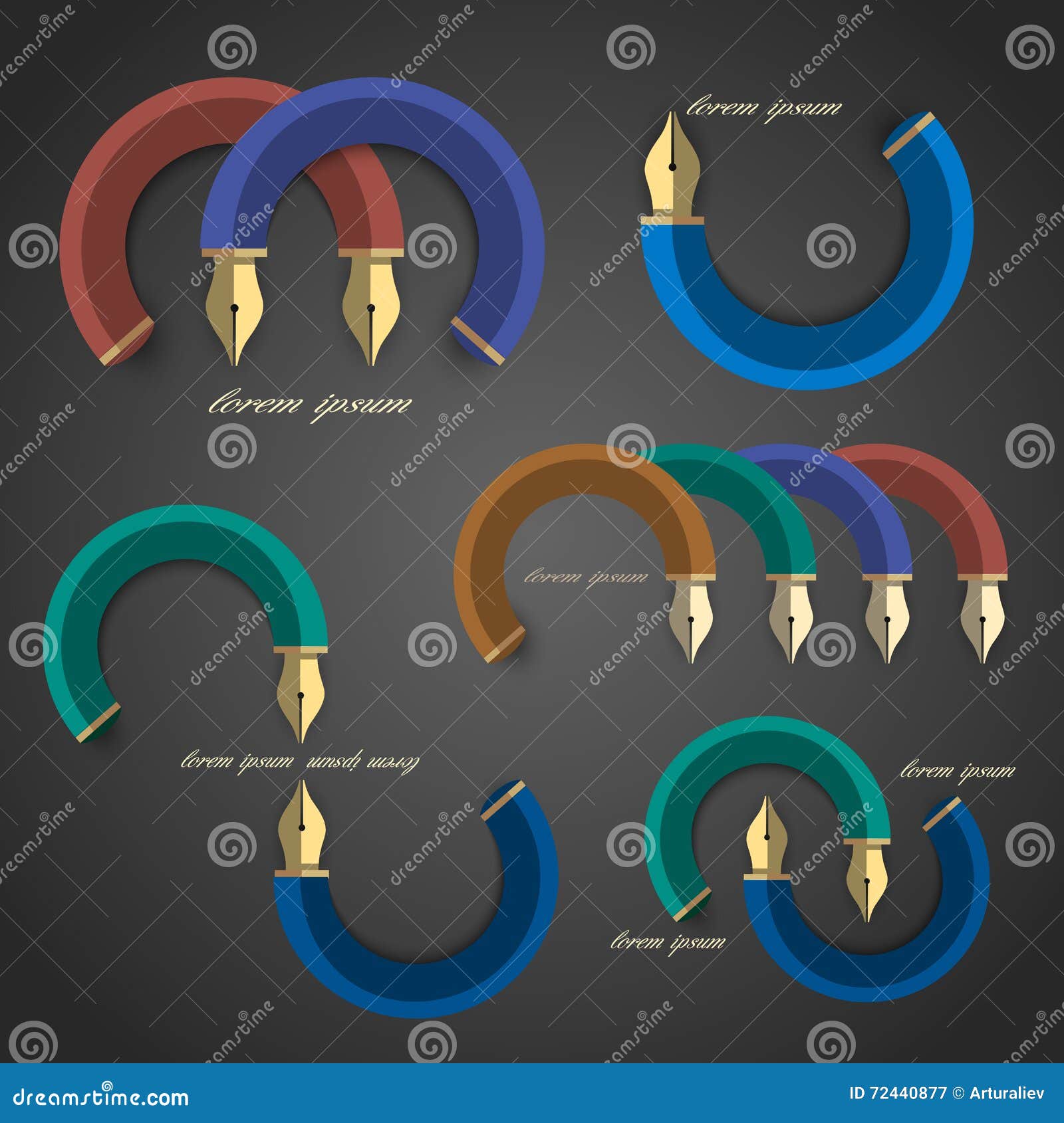 Vector Set of Symbol Stylized Writing Pen Stock Vector - Illustration ...