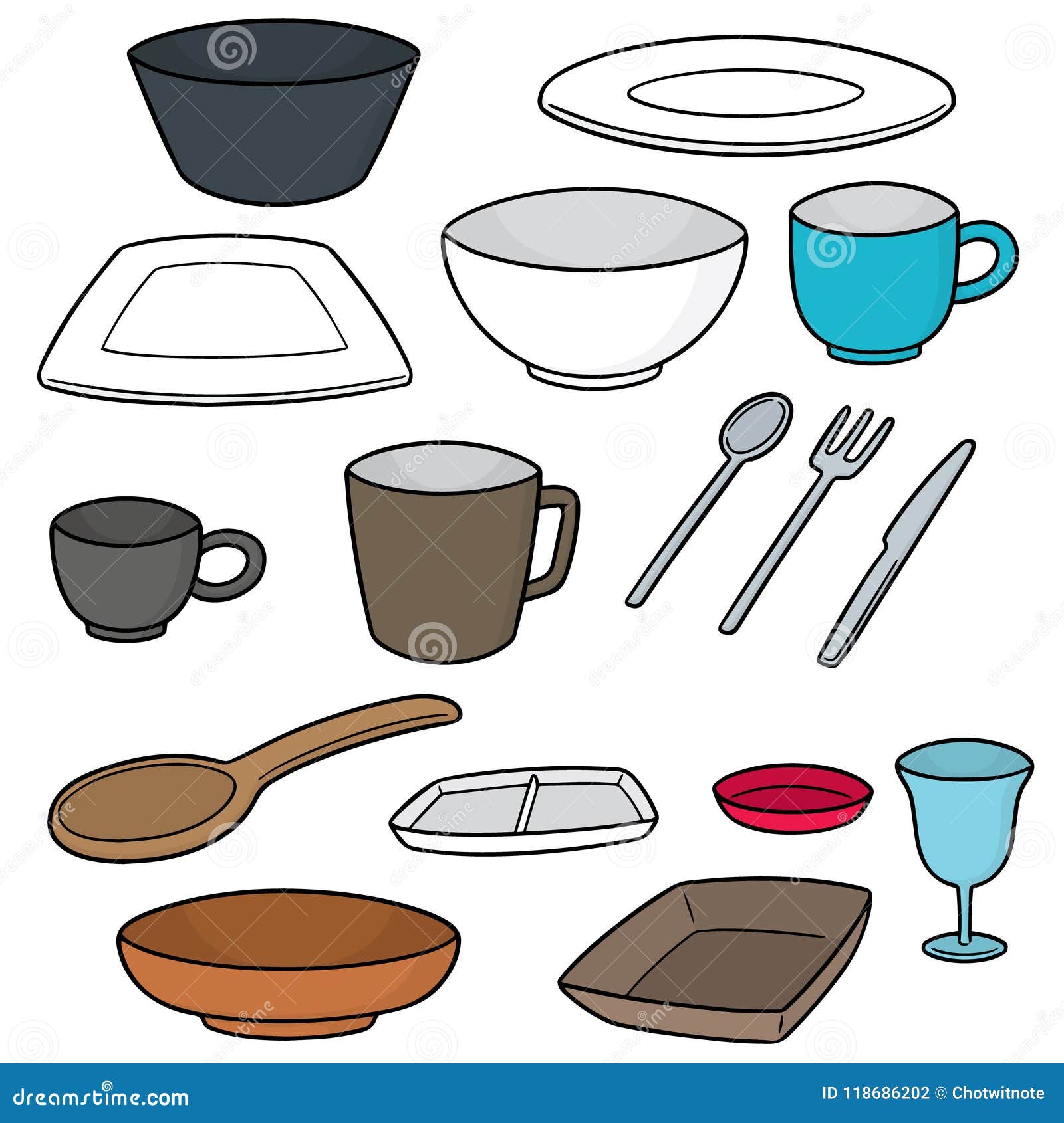 Vector set of tableware stock vector. Illustration of creative - 118686202