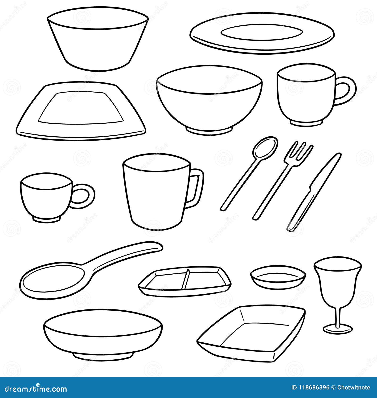 Vector set of tableware stock vector. Illustration of creative - 118686396