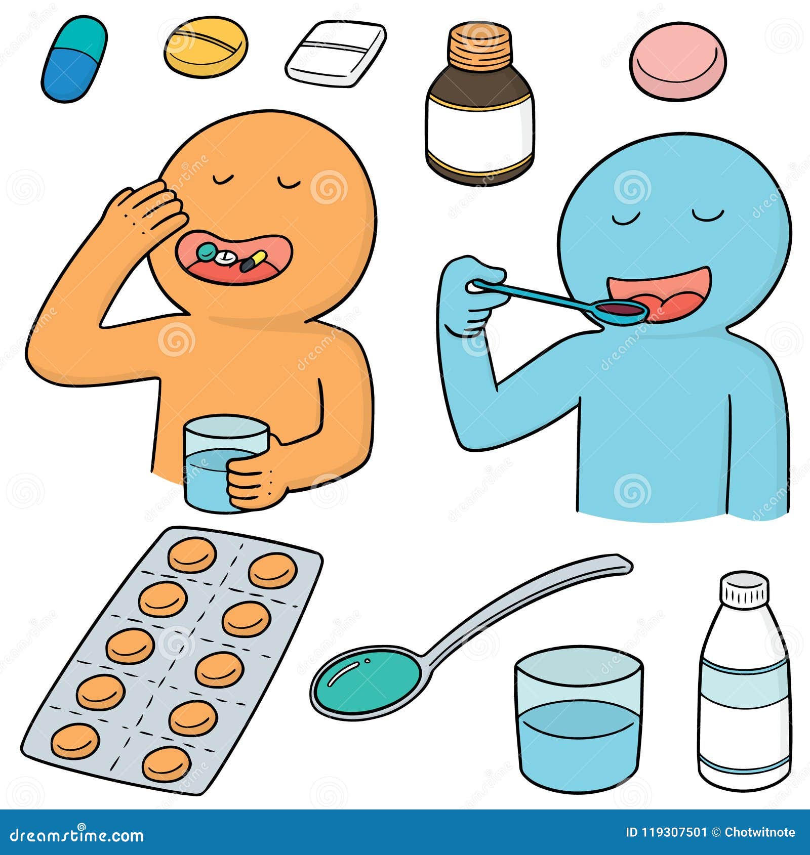 Vector Set of Taking Medicines Stock Vector - Illustration of line ...