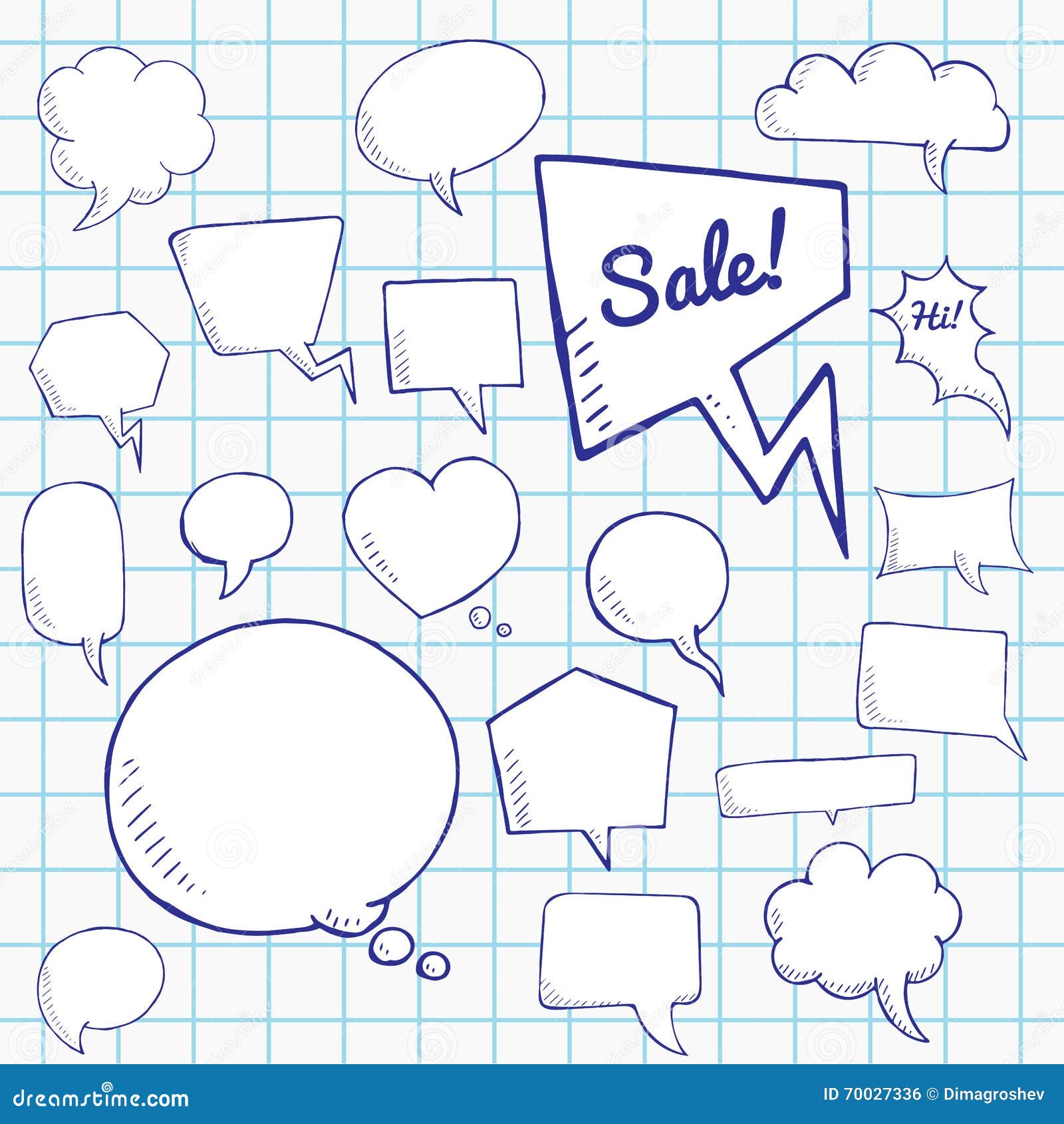 Vector Set of Talk and Think Bubbles on Notebook Sheet , Group of ...