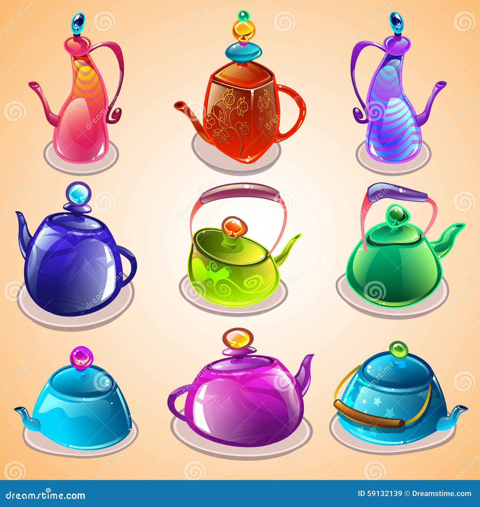 Vector set of tea kettles stock vector. Illustration of mugs - 59132139