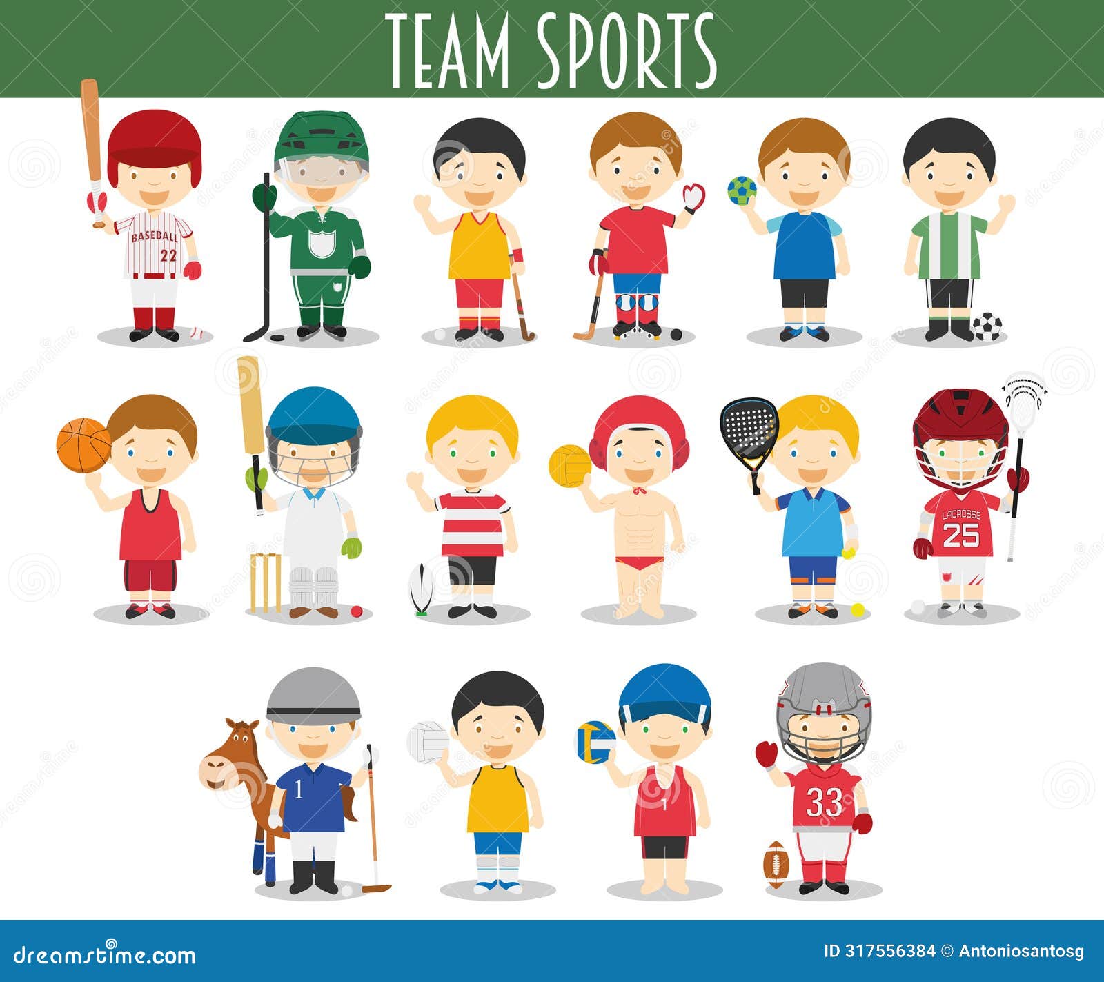 Vector Set of Team Sports in Cartoon Style Stock Vector - Illustration ...