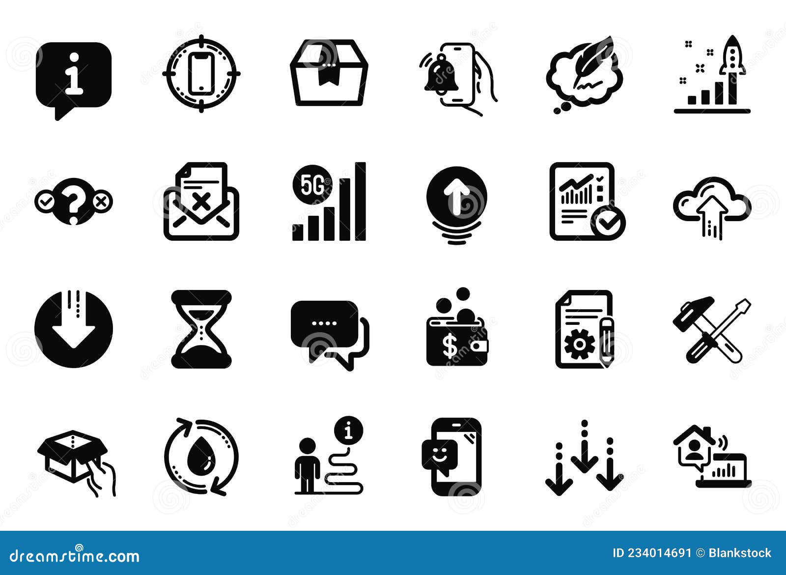 Vector Set of Technology Icons Related To Message, Cloud Upload and Smartphone Target. Vector ...