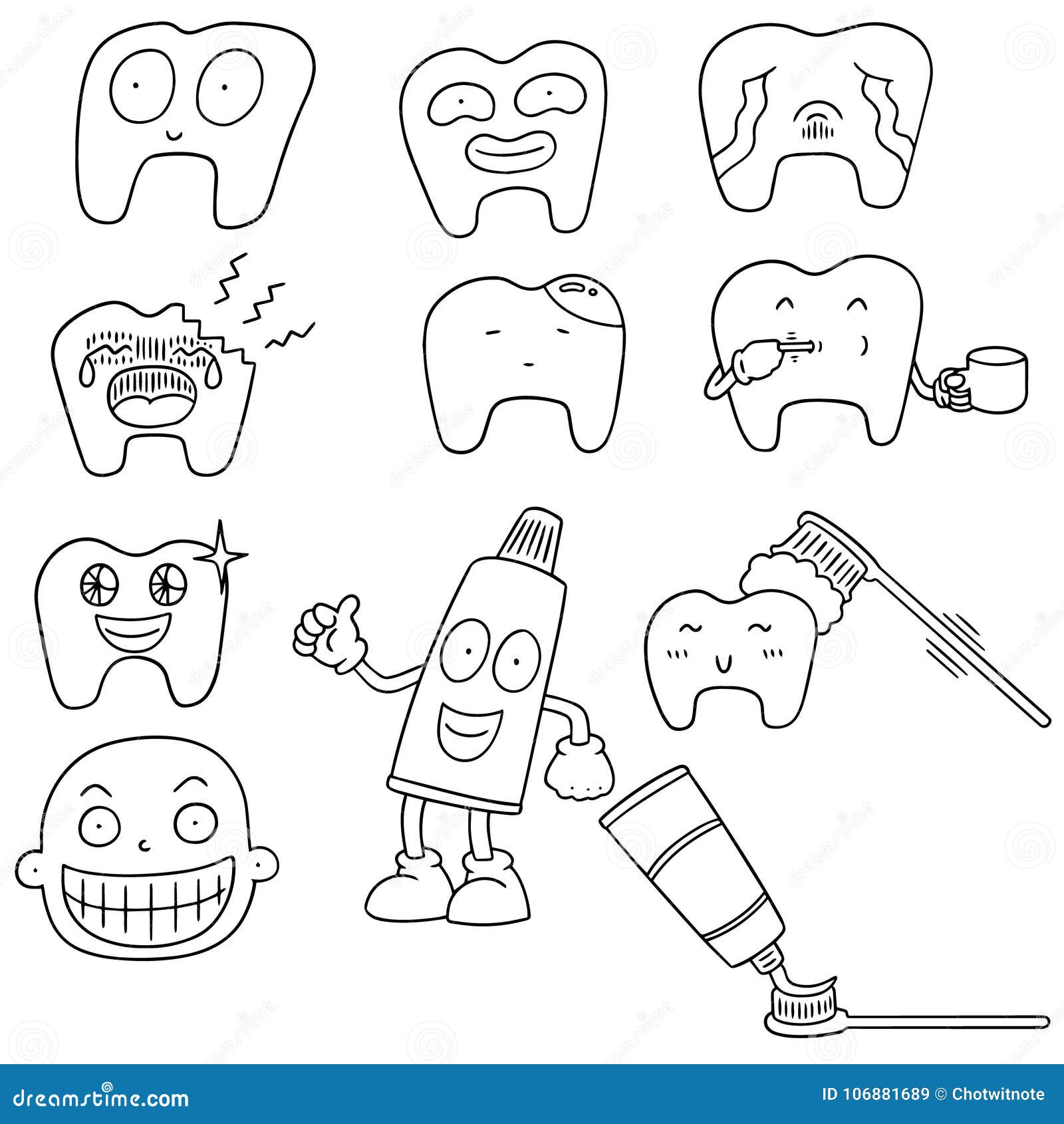 Vector set of teeth stock vector. Illustration of dental - 106881689