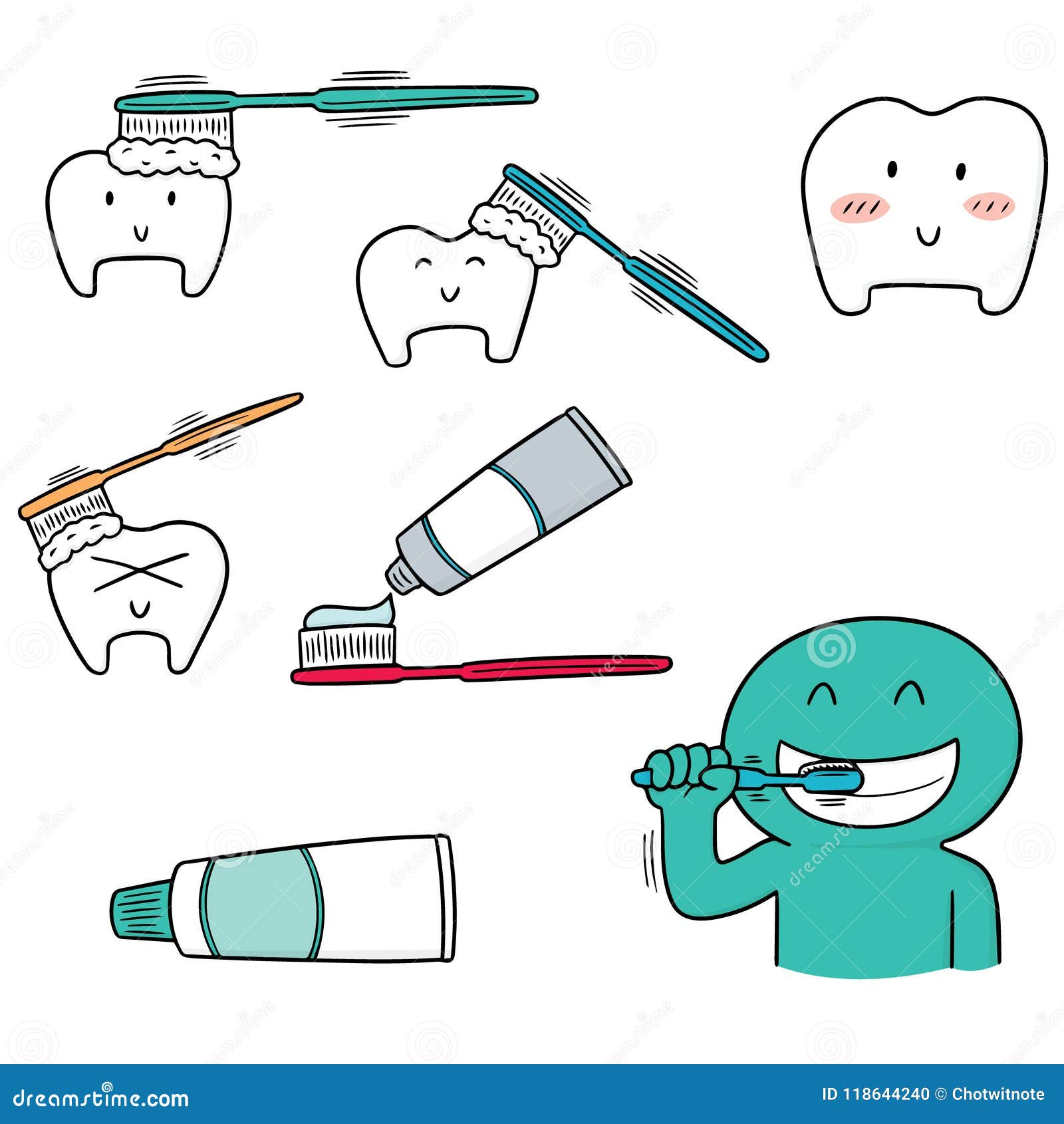 Vector set of teeth stock vector. Illustration of cure - 118644240