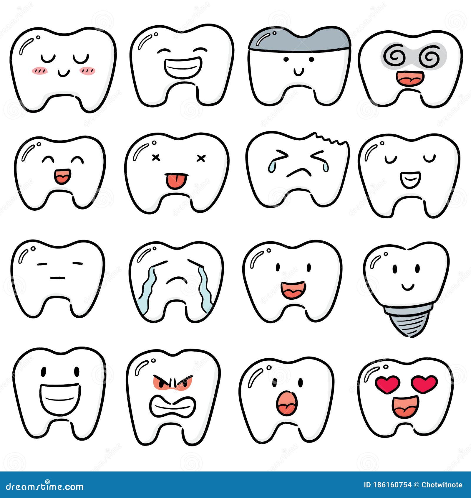 Vector set of teeth stock vector. Illustration of dental - 186160754